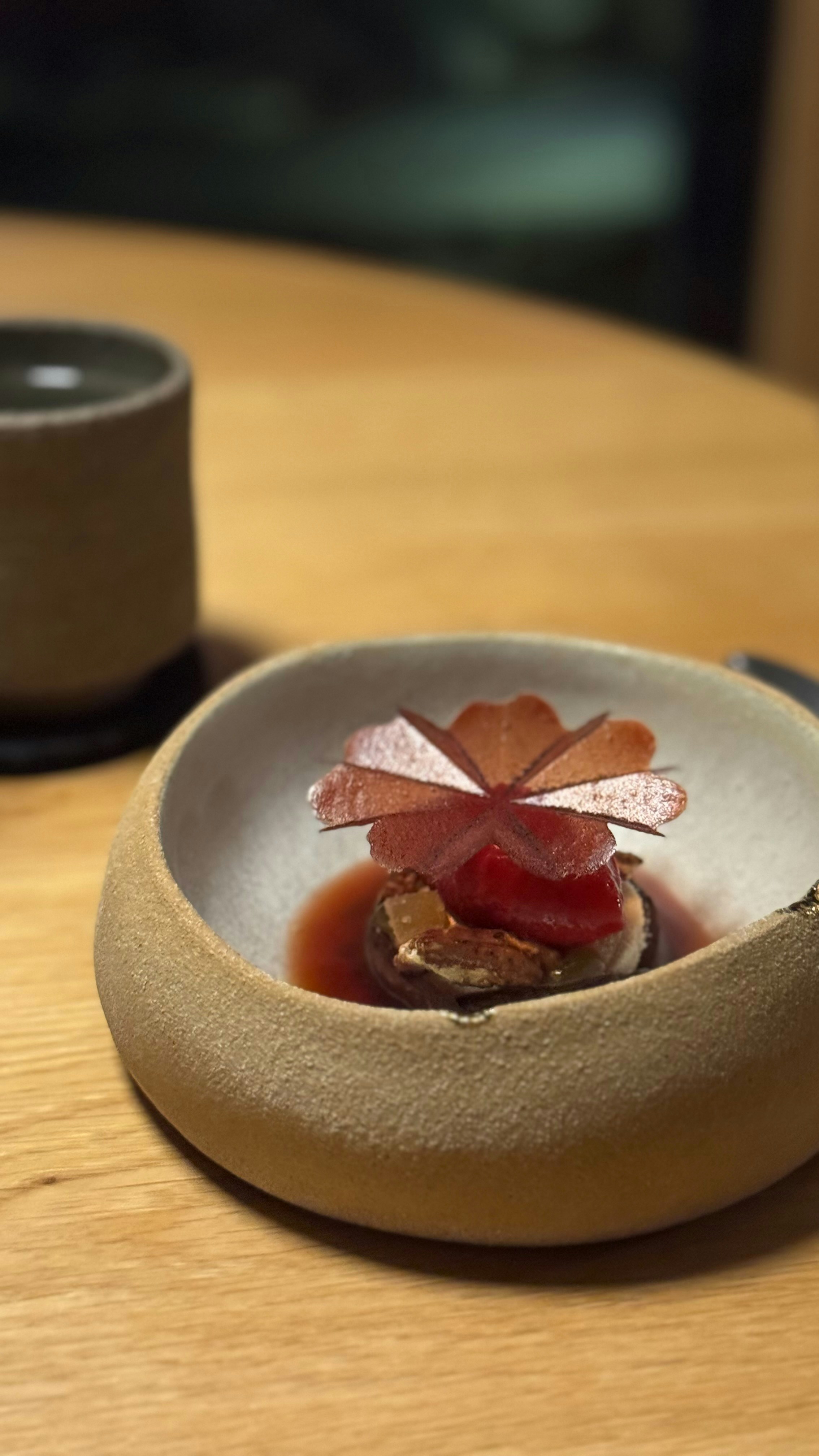 Tiny Zen in a Ceramic Bowl: A Gourmet Bite on Wood