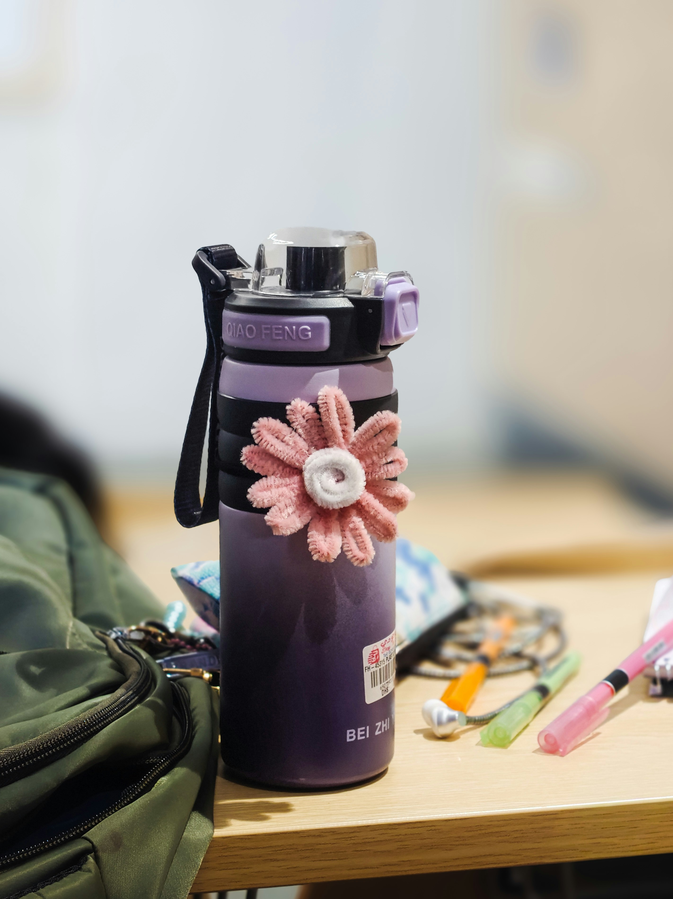 Petal-ruffled Bottle in a Quiet Desk Scene