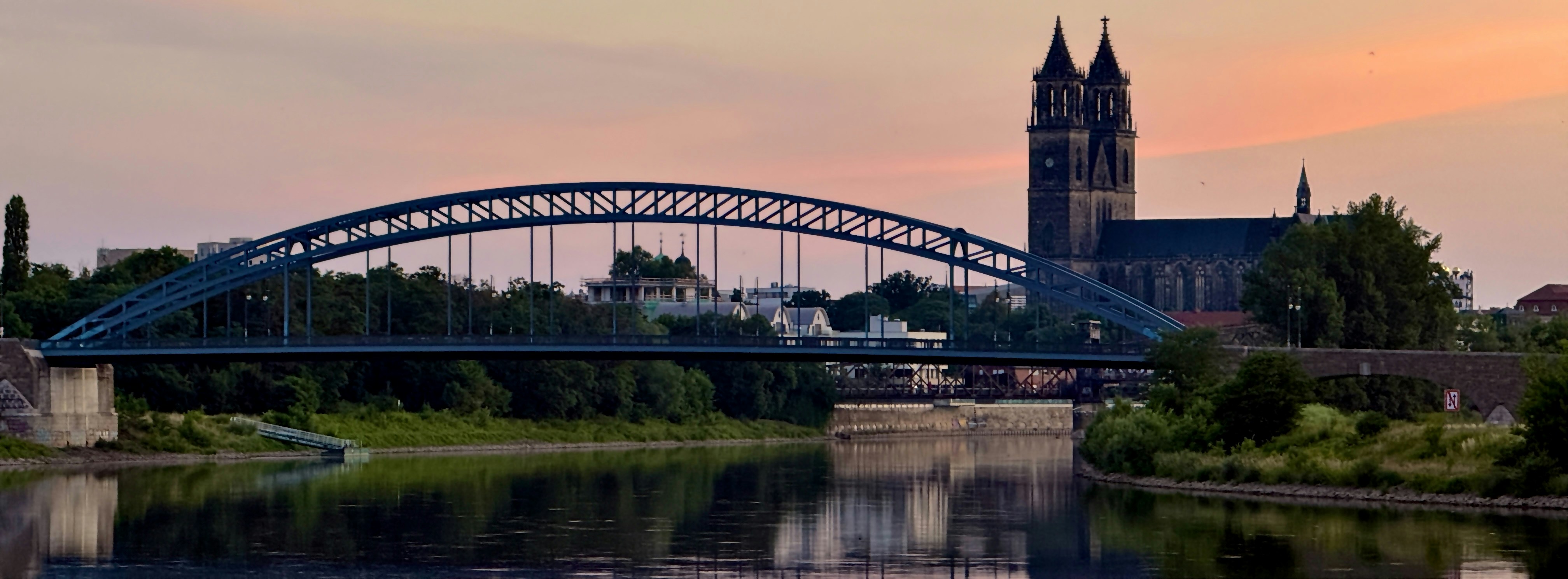 River at Dusk Beneath the Steel Arch