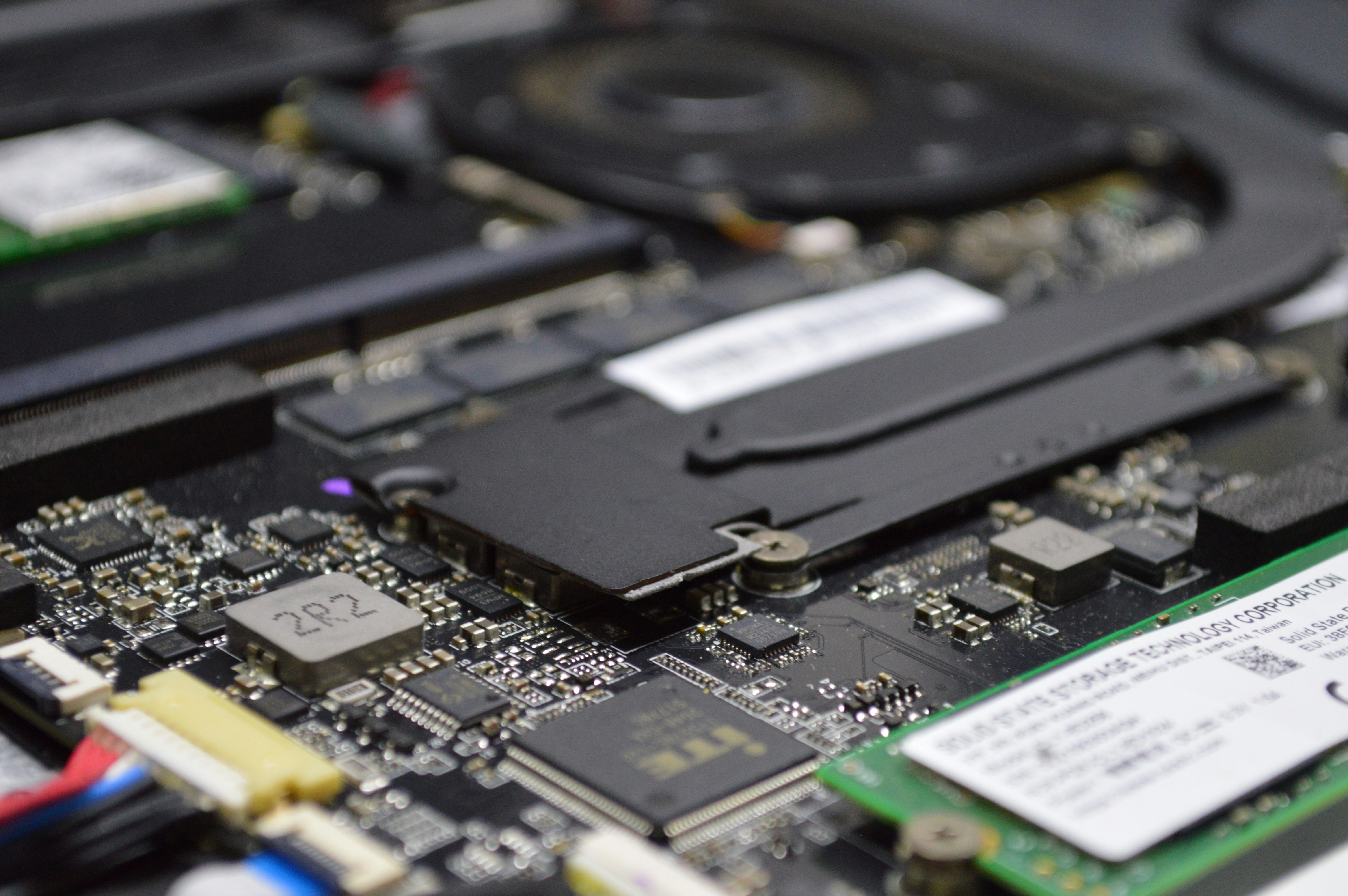 Inside a Laptop: Close-up of the Circuitry and Logic Board