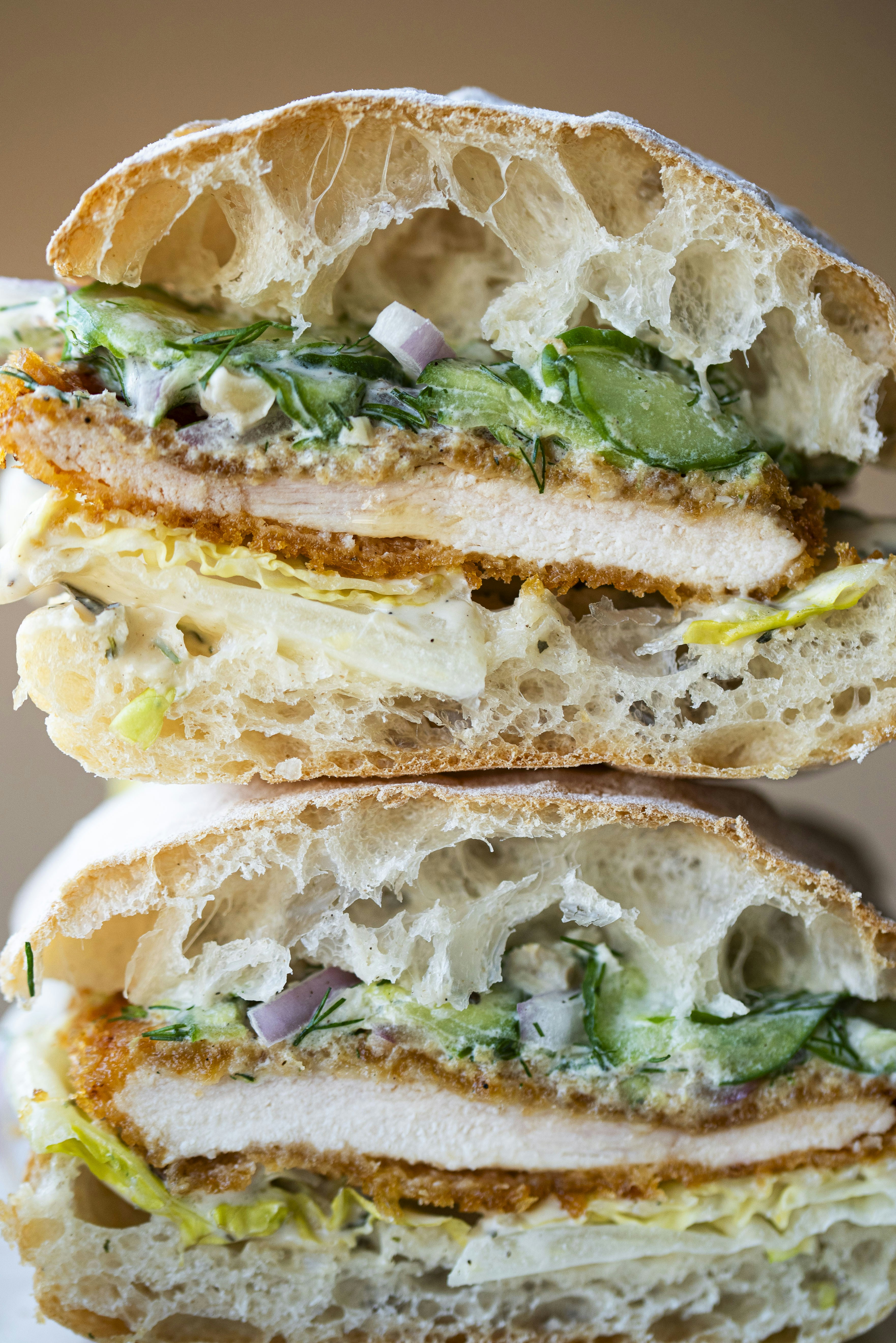 Stacked Chicken Schnitzel Sandwich: Crisp Layers, Creamy Filling