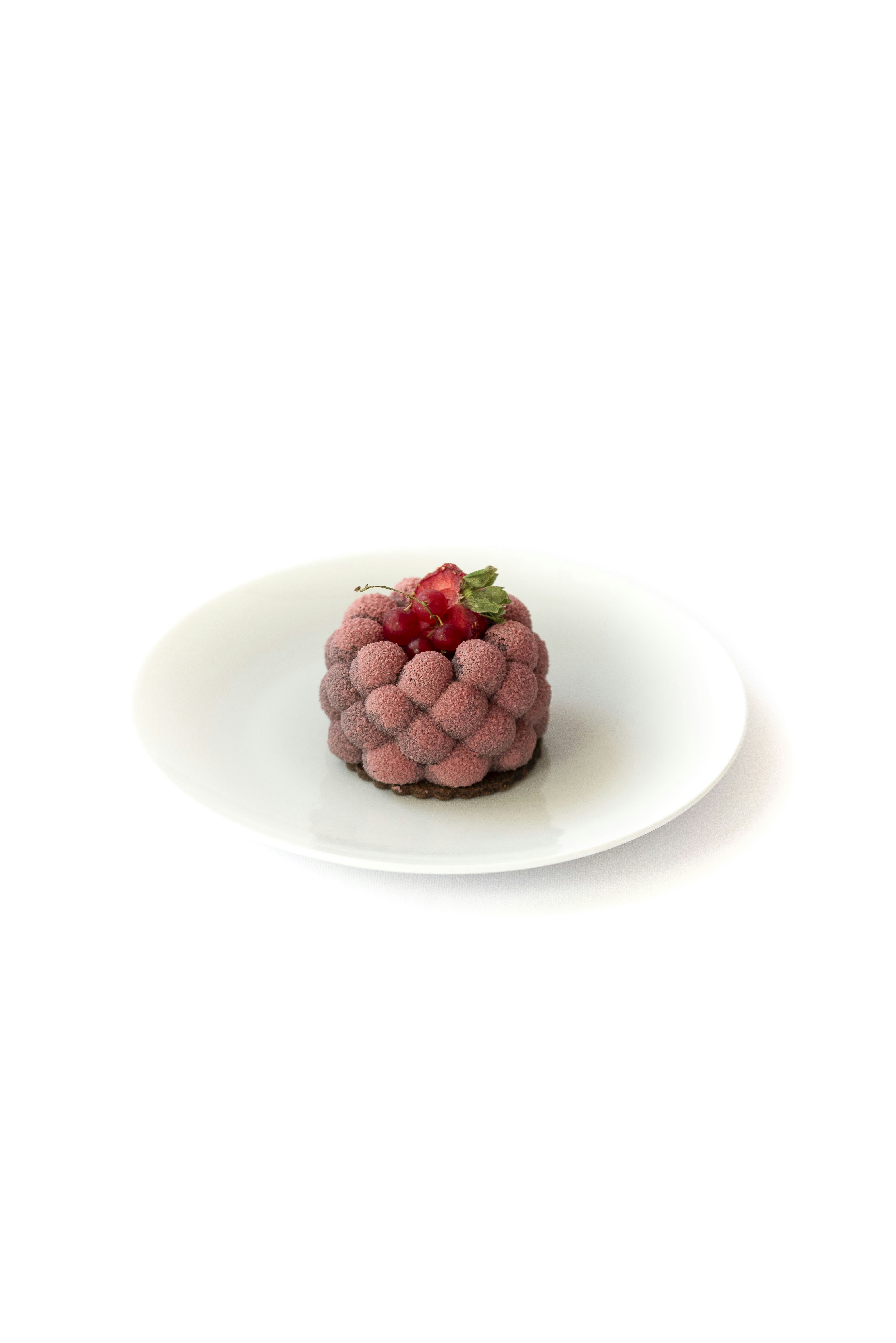Berry Dome on a Plate: A Tiny Raspberry Mosaic Dessert