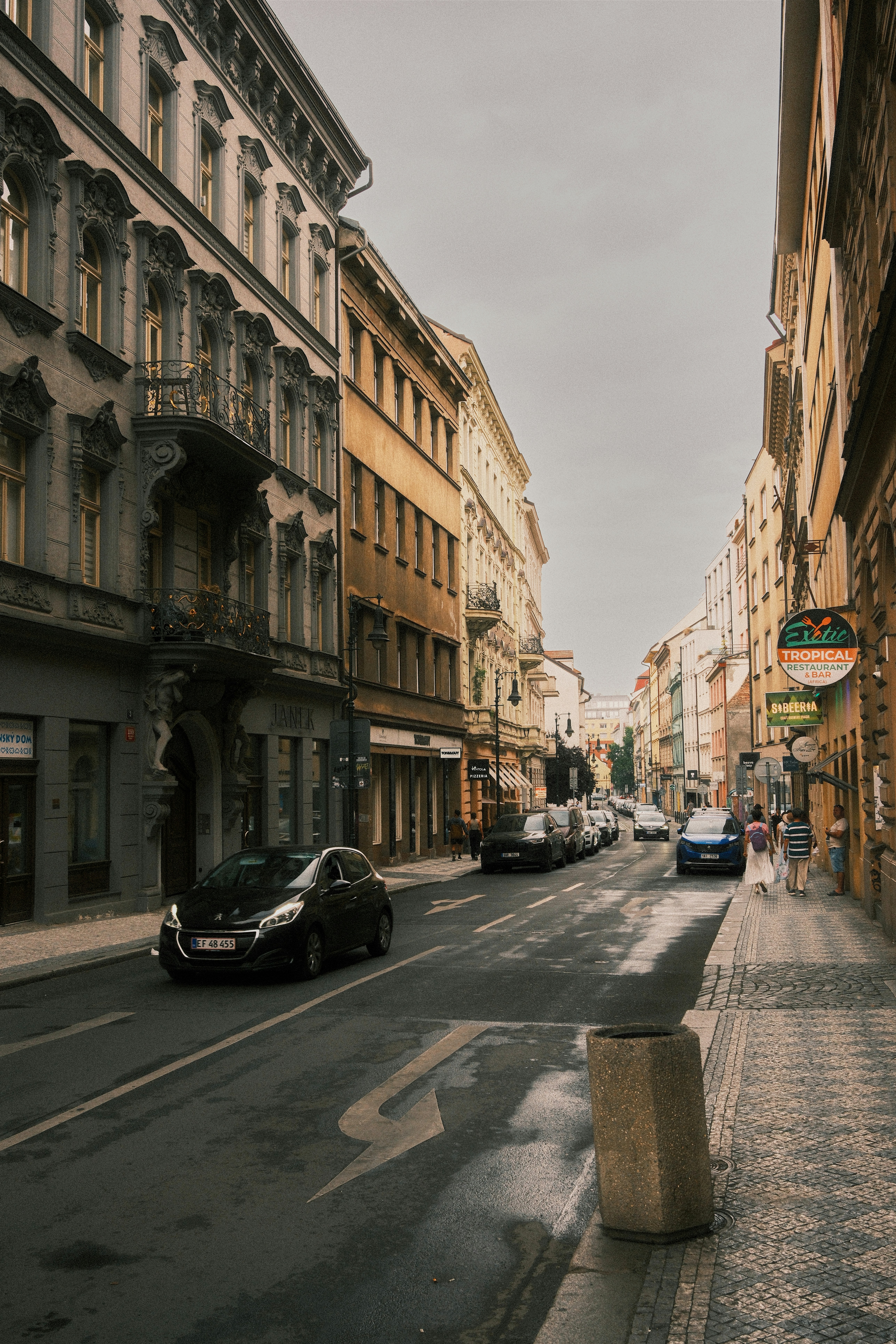 City Street in Warm Light: A Vertical Slice through Historic Architecture