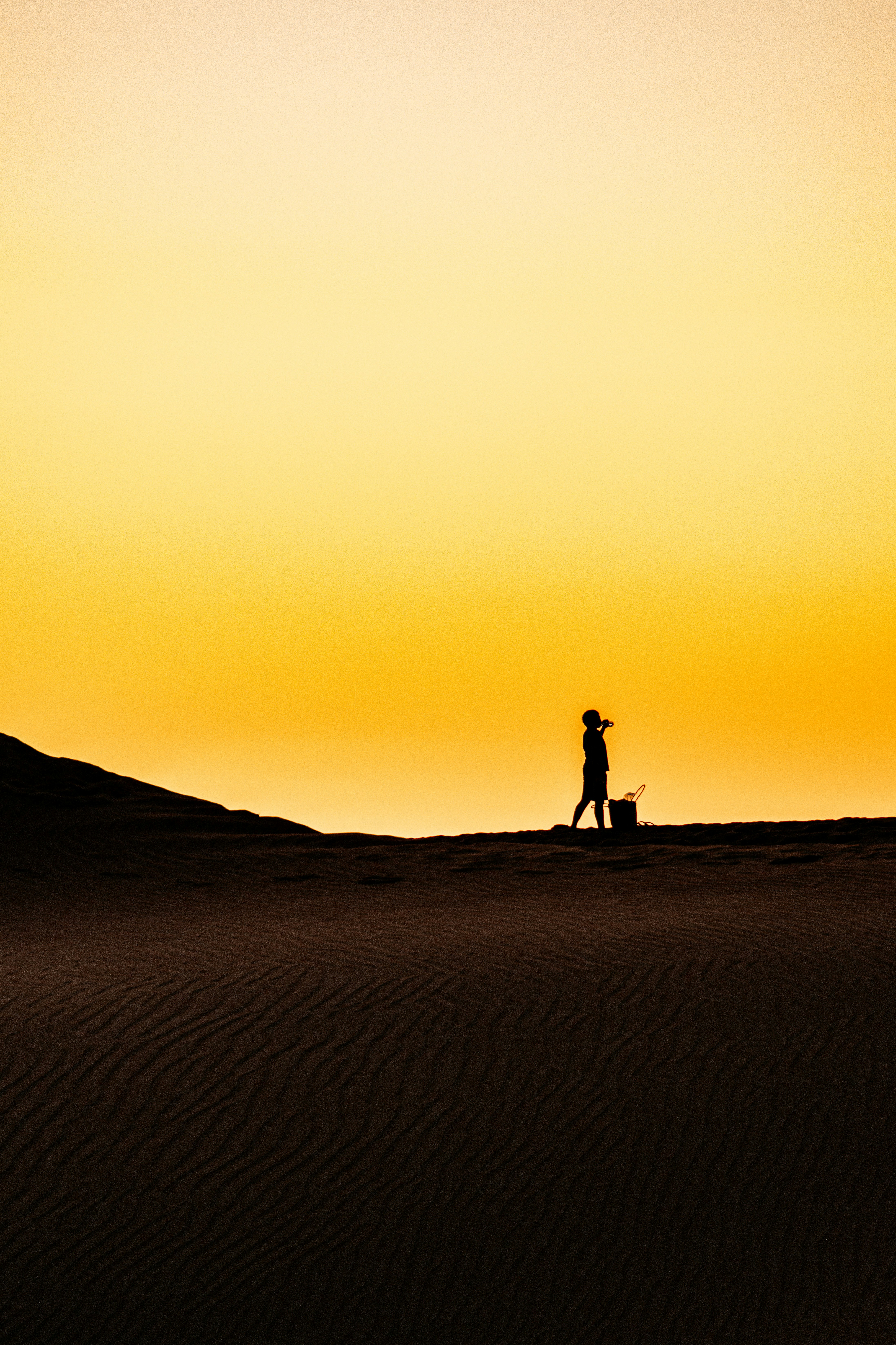 Desert Silhouette: A Traveler in the Golden Dune Horizon