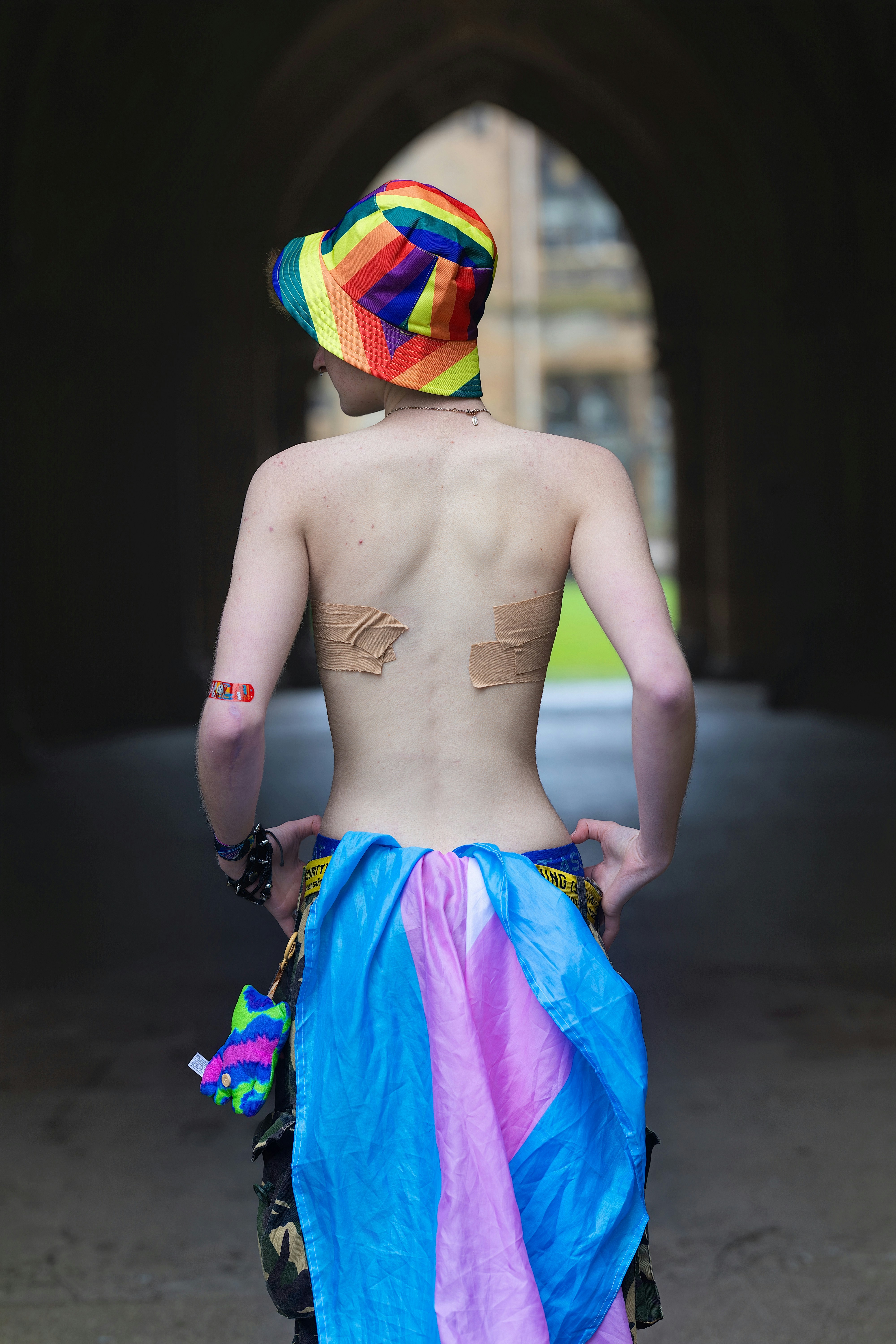 Back View in Rainbow Pride Cape: A Portrait of Confidence