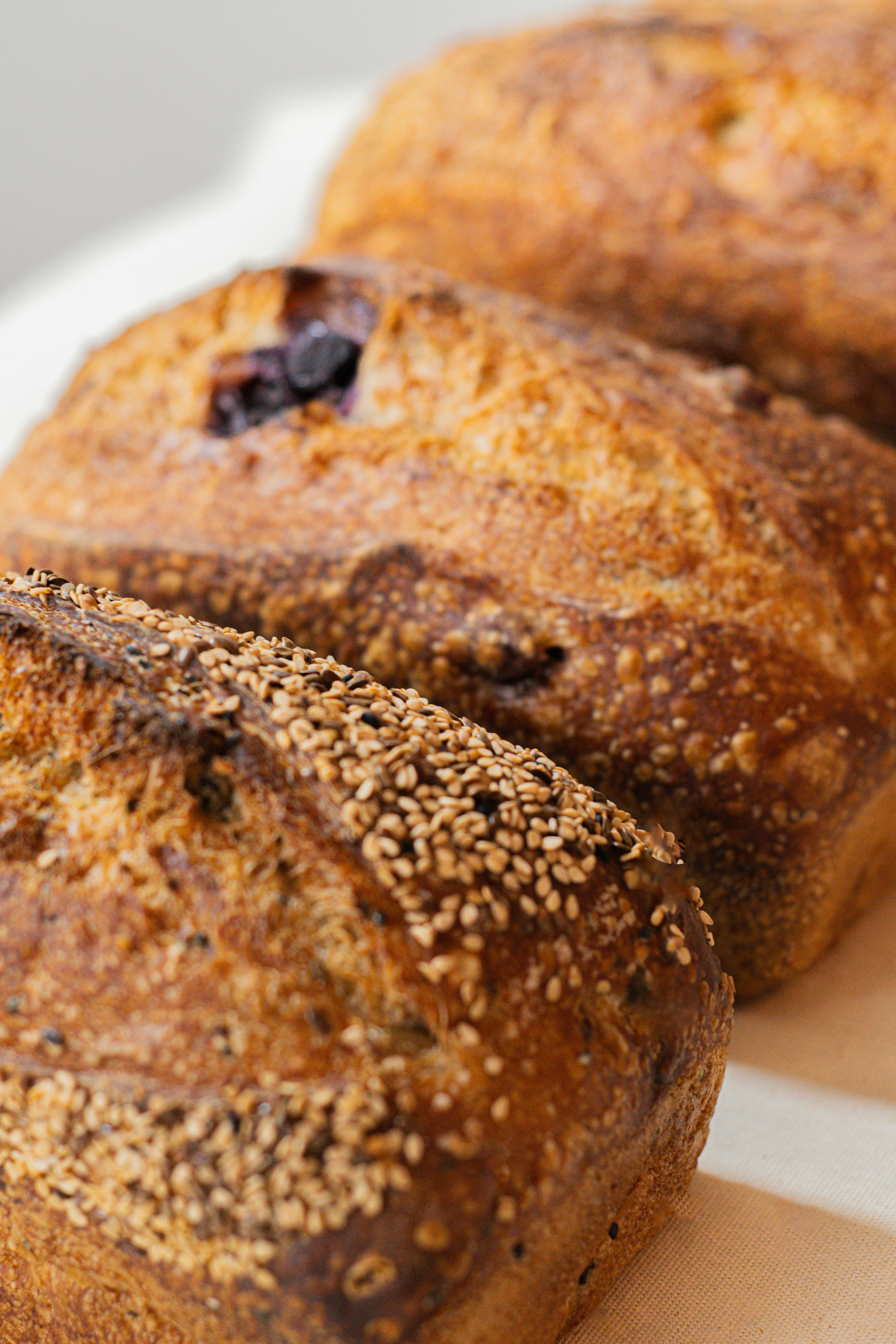 Crusty Sesame Roll Trio: Golden Bites of Morning Bakery
