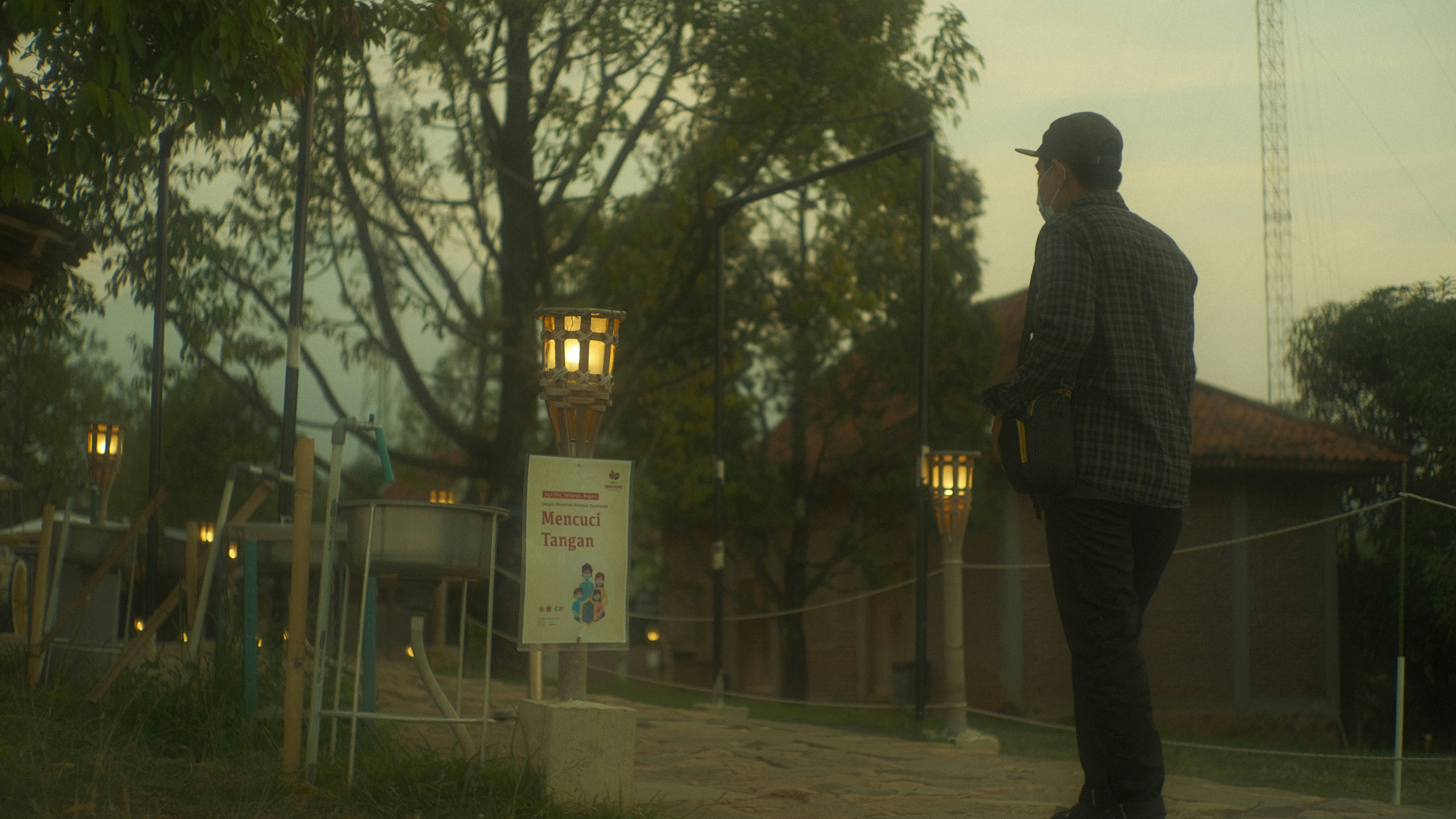Walker in a Quiet Campus Evening