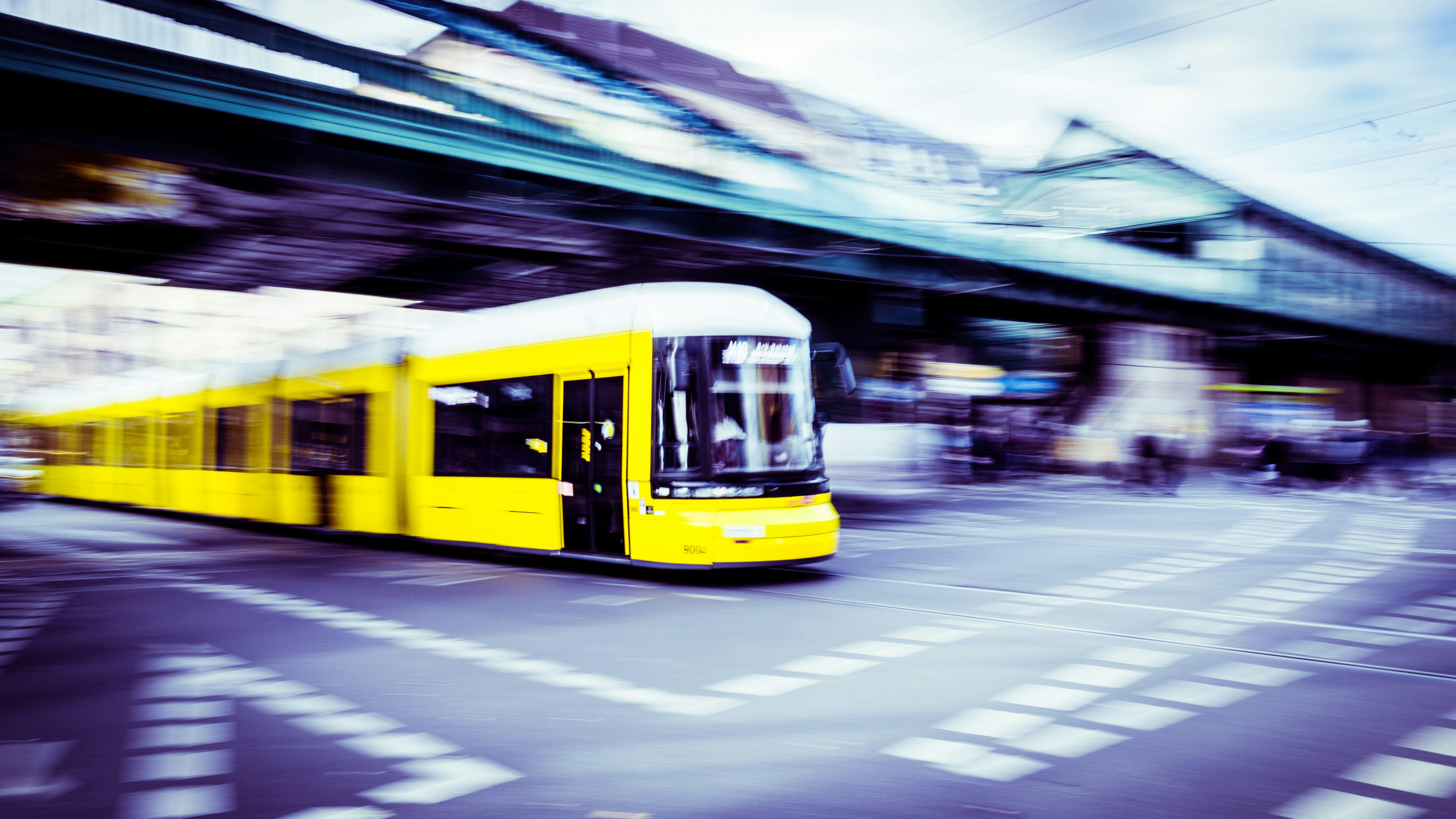 Blitz of Yellow Through Motion Blur at City Crossing