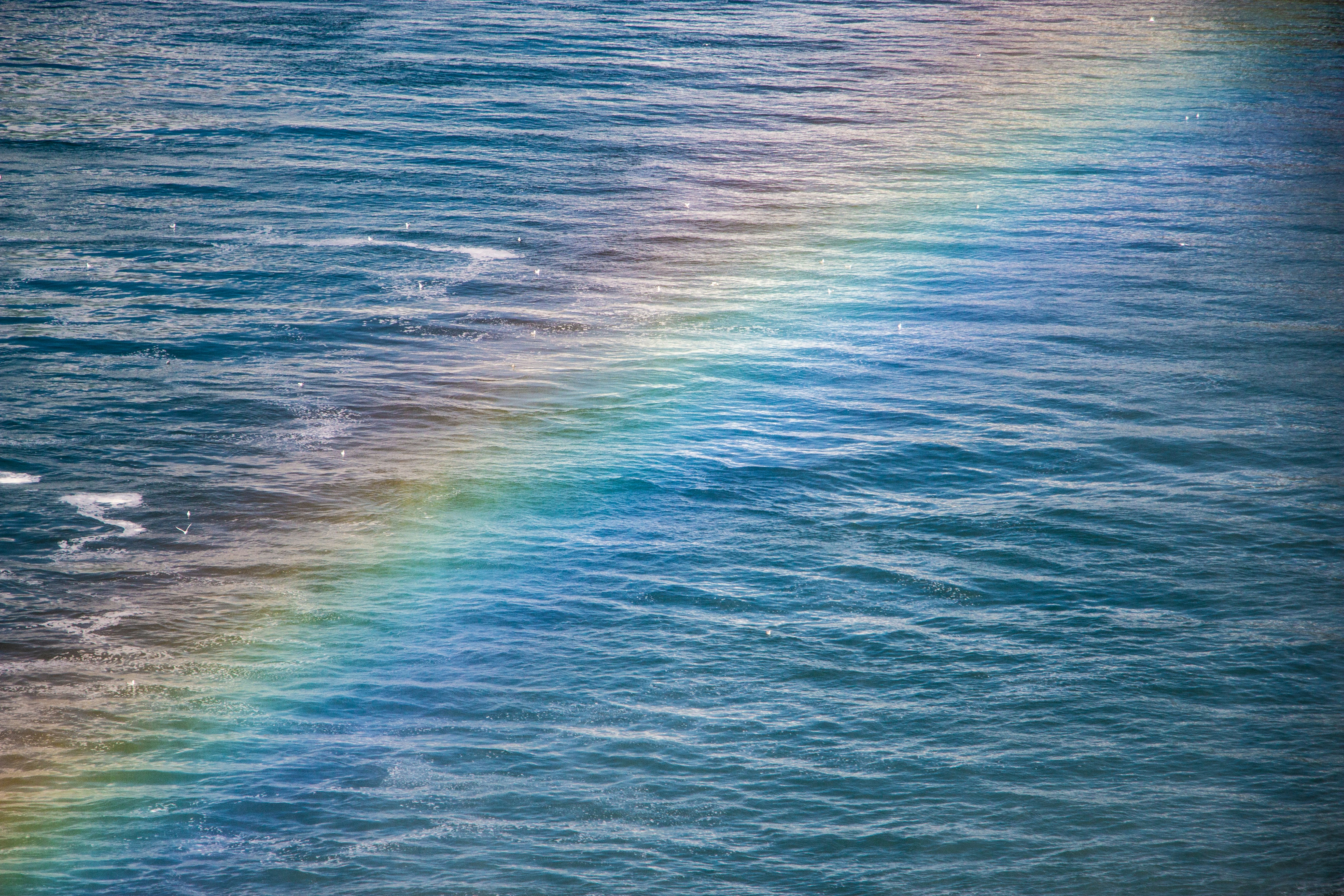Prism over the Tides: A Gentle Rainbow Across Sea Blues