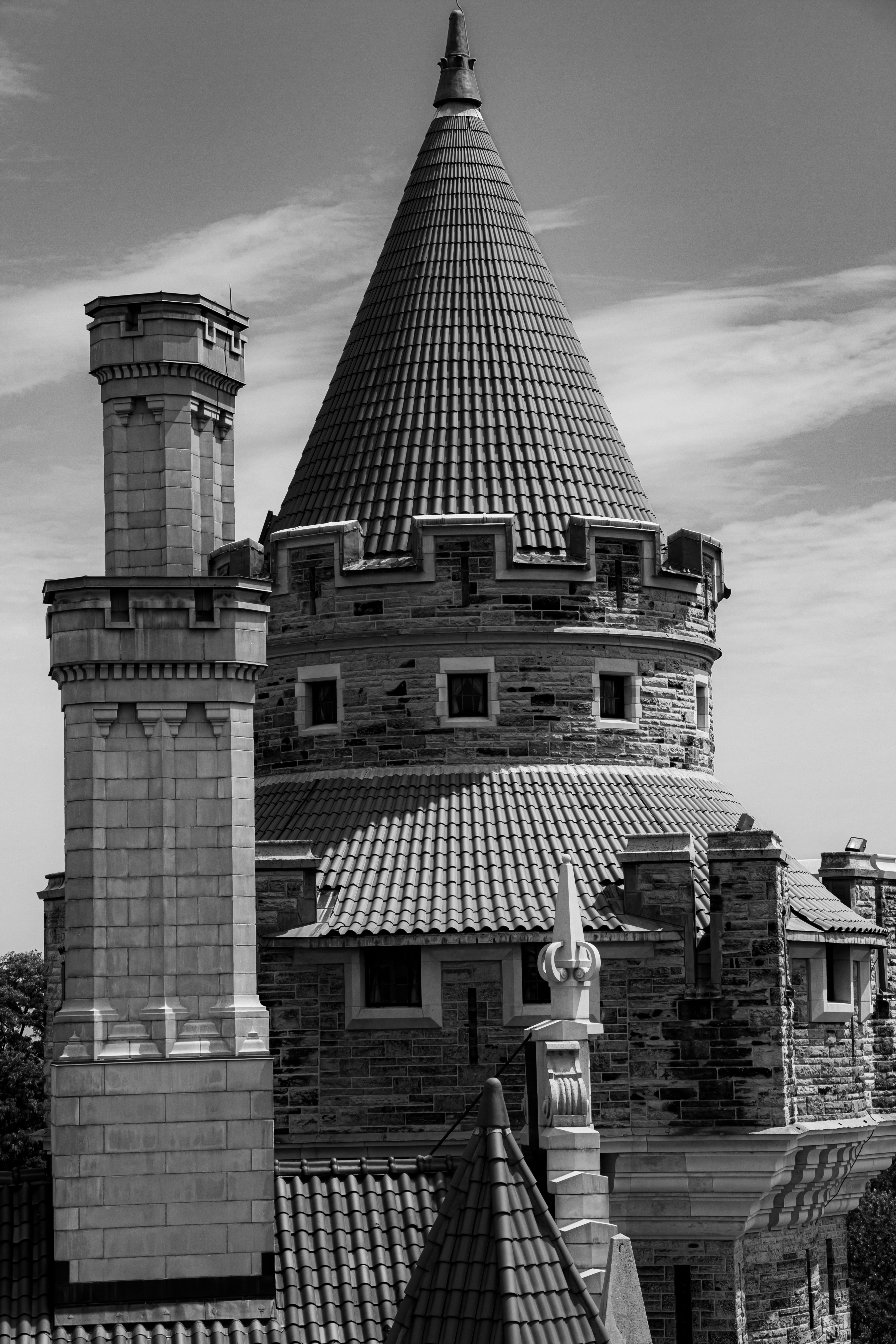 Stone Turreted Tower in Monochrome Light