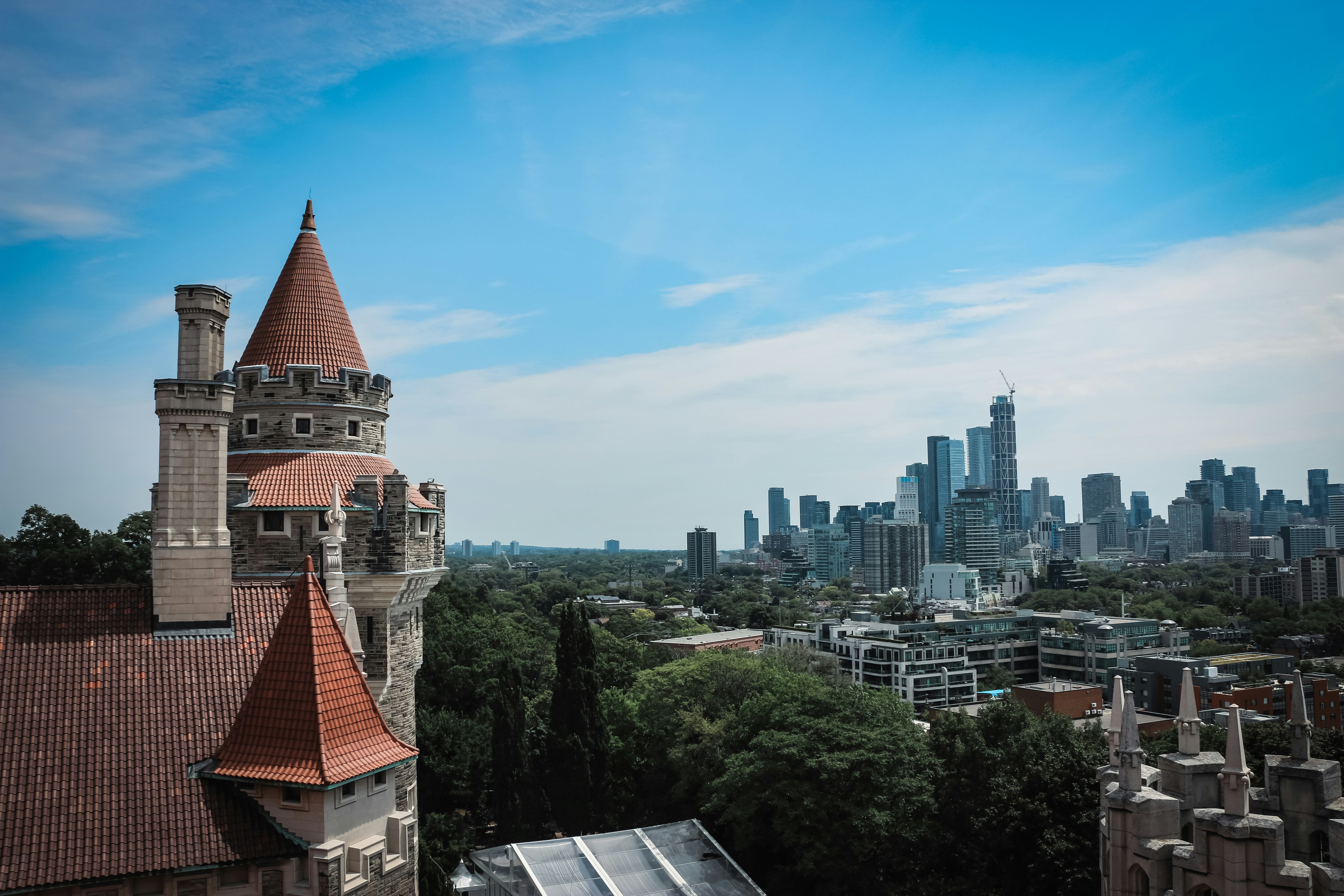 Castle Turret Overlooking a Modern Cityscape