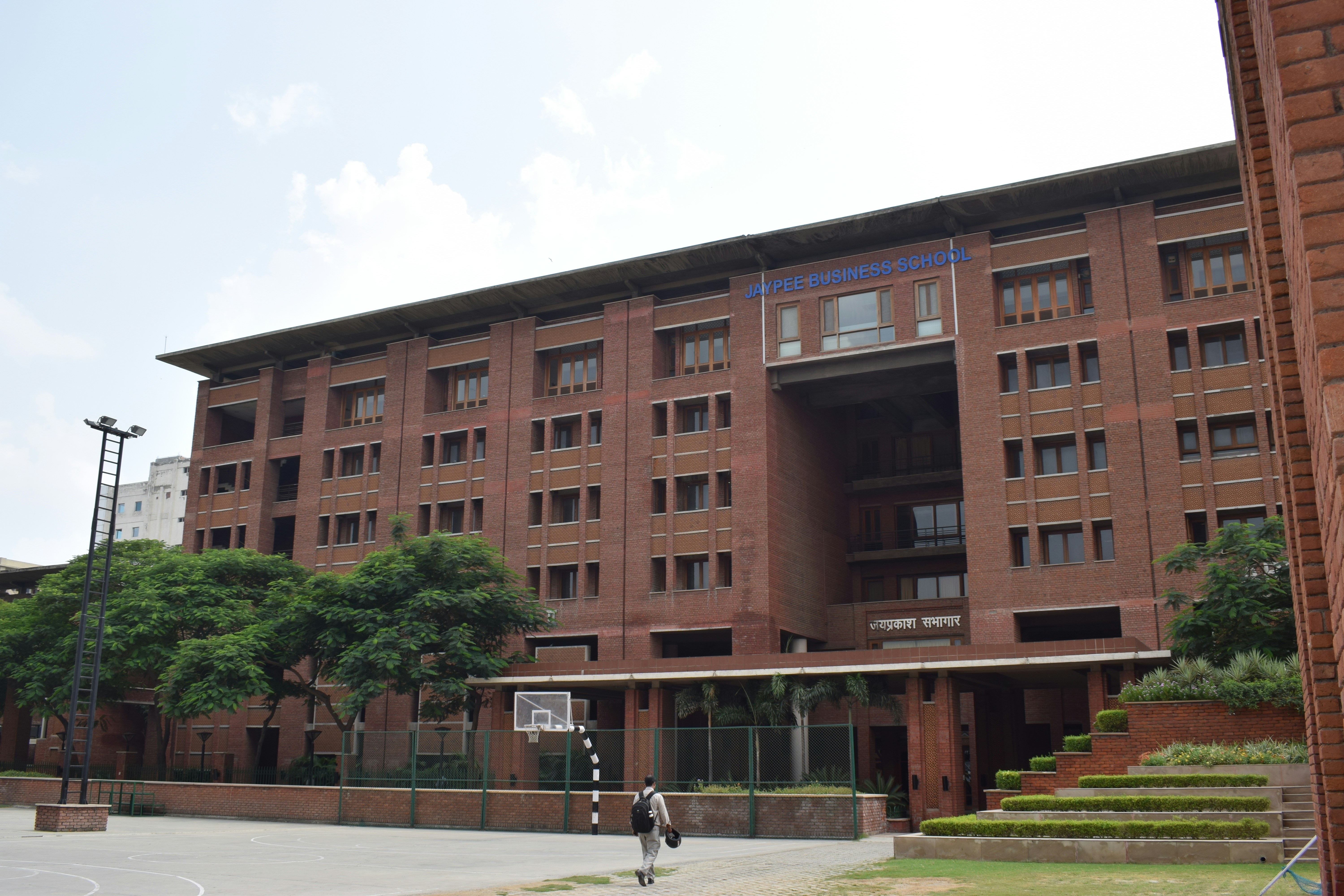 Brick Campus Facade with Courtyard Basketball Court