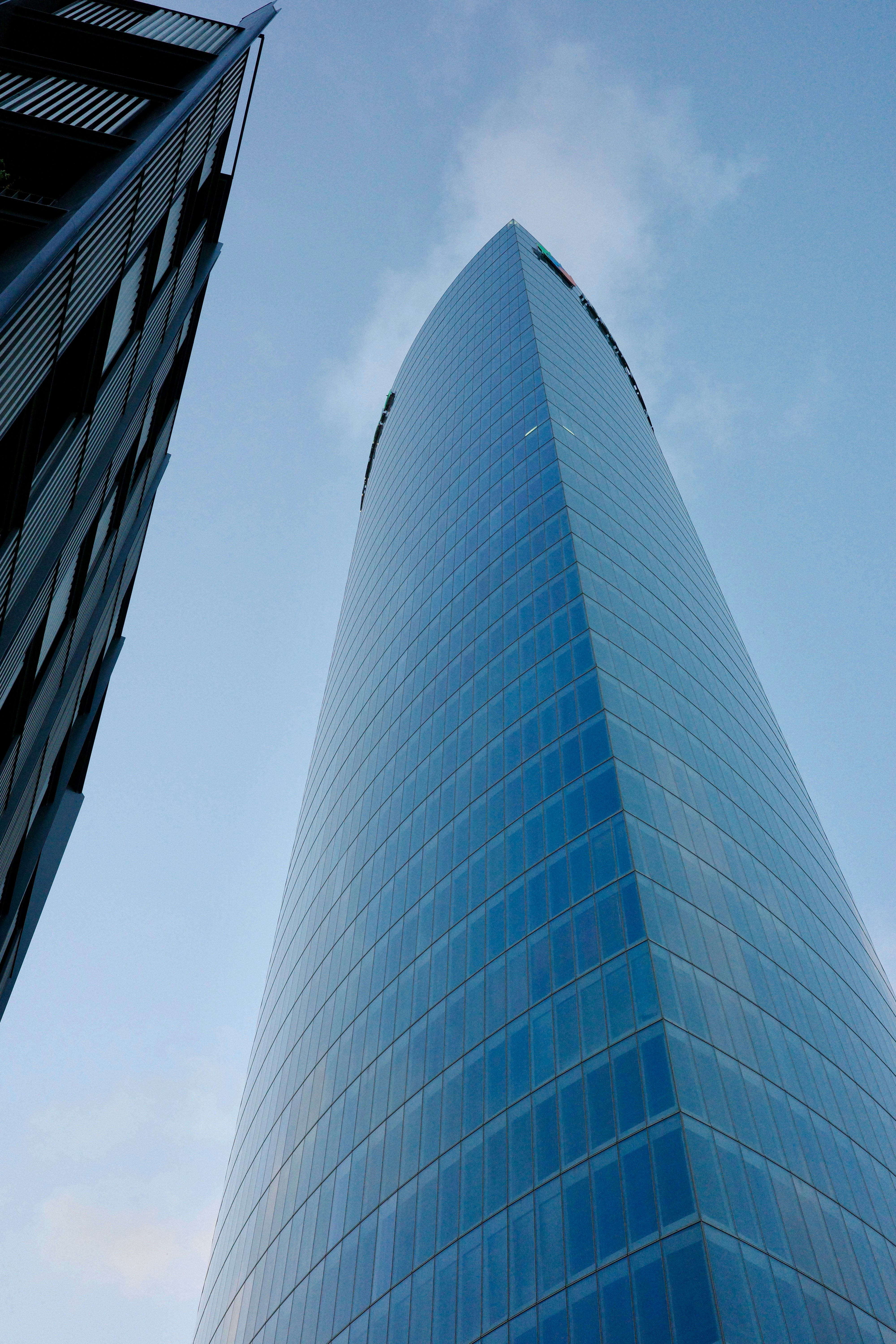 Skyward Curve: A Glass Tower Reaching the Blue