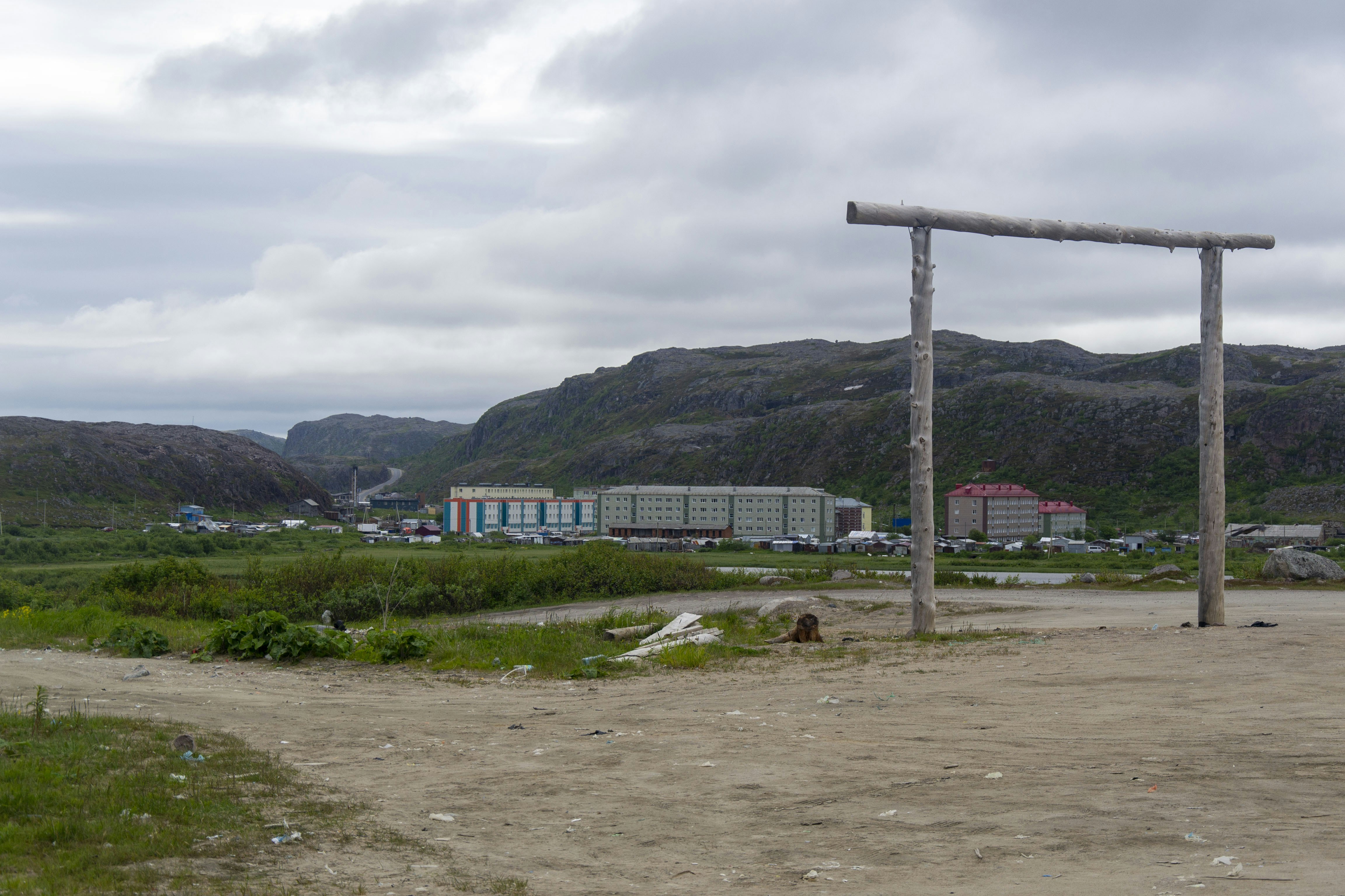 Wooden Torii Frame Over a Remote Coastal Plain