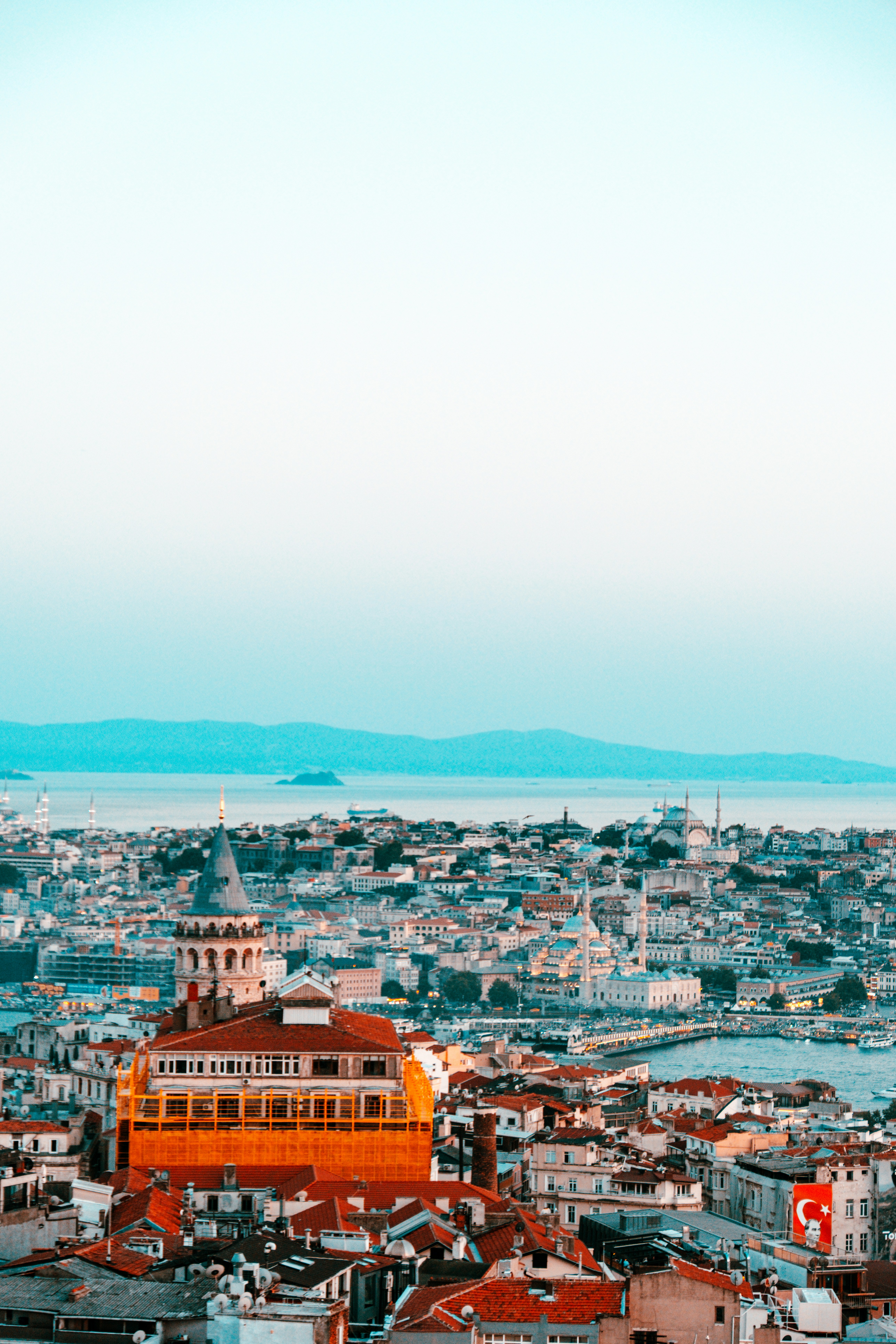 Cityscape of Istanbul: Orange Terrace and Soft Horizon