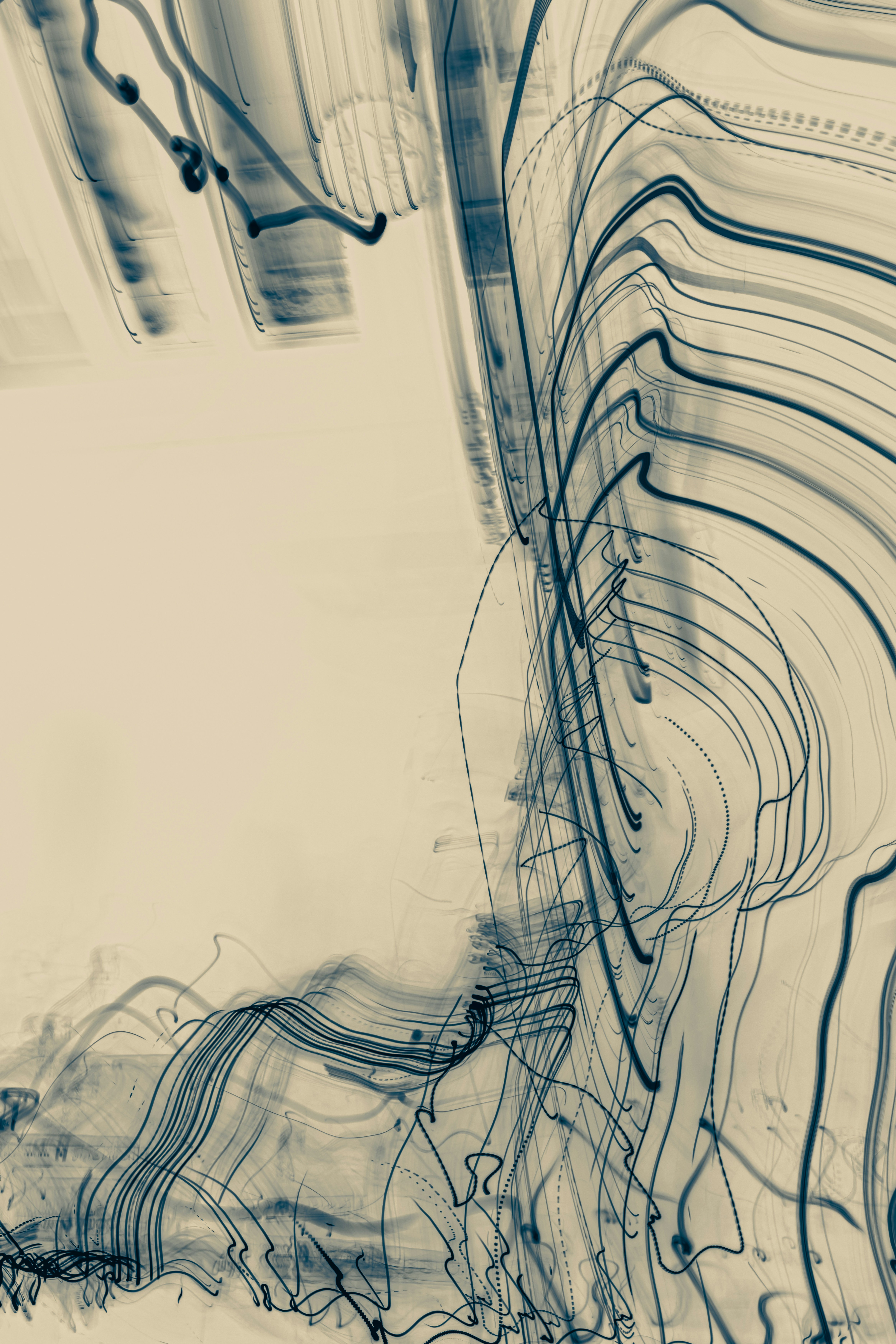 Curved Reflections: Abstract Light Trails on a Glass Surface
