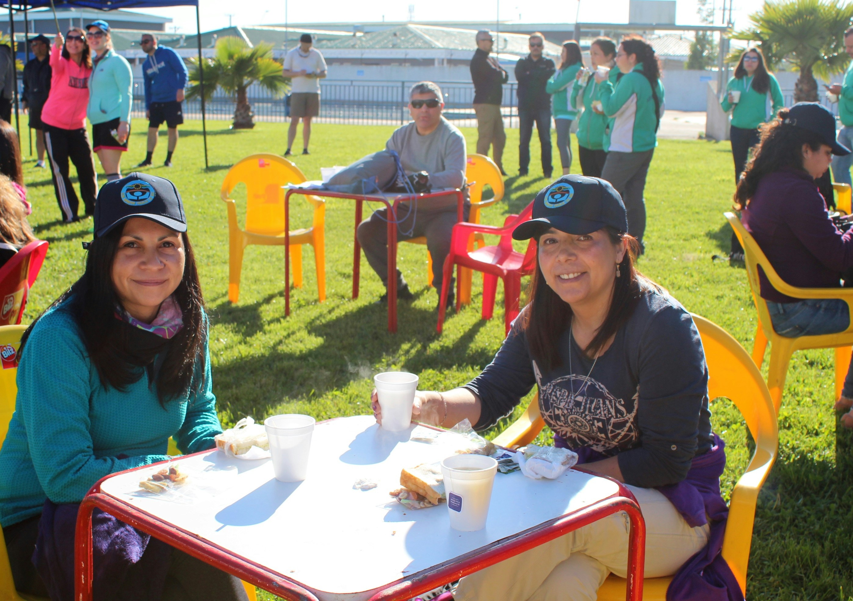 Two Friends at a Sunny Outdoor Meal Event