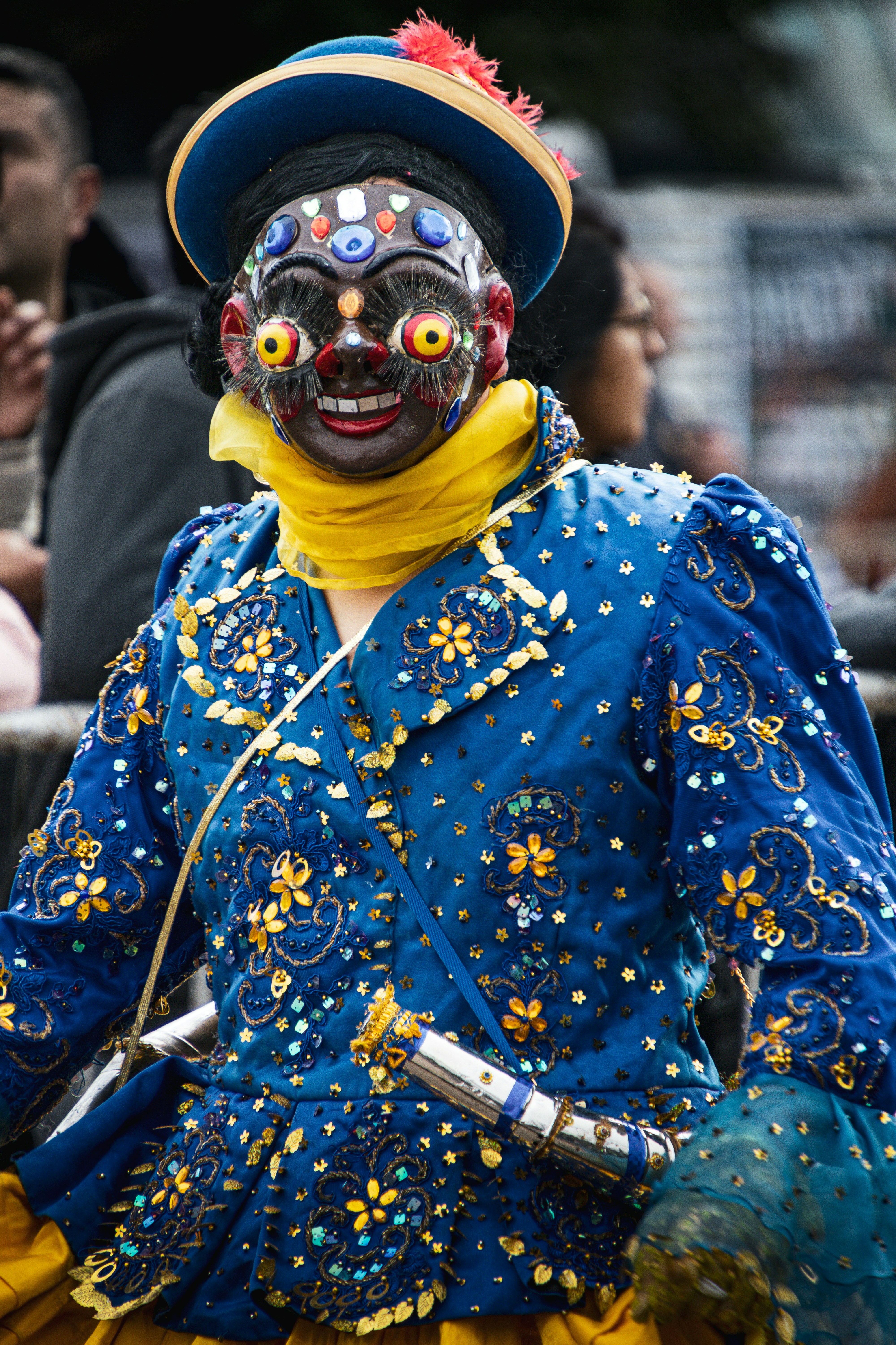 Ceremonial Masked Dancer in Royal Blue Embroidered Attire