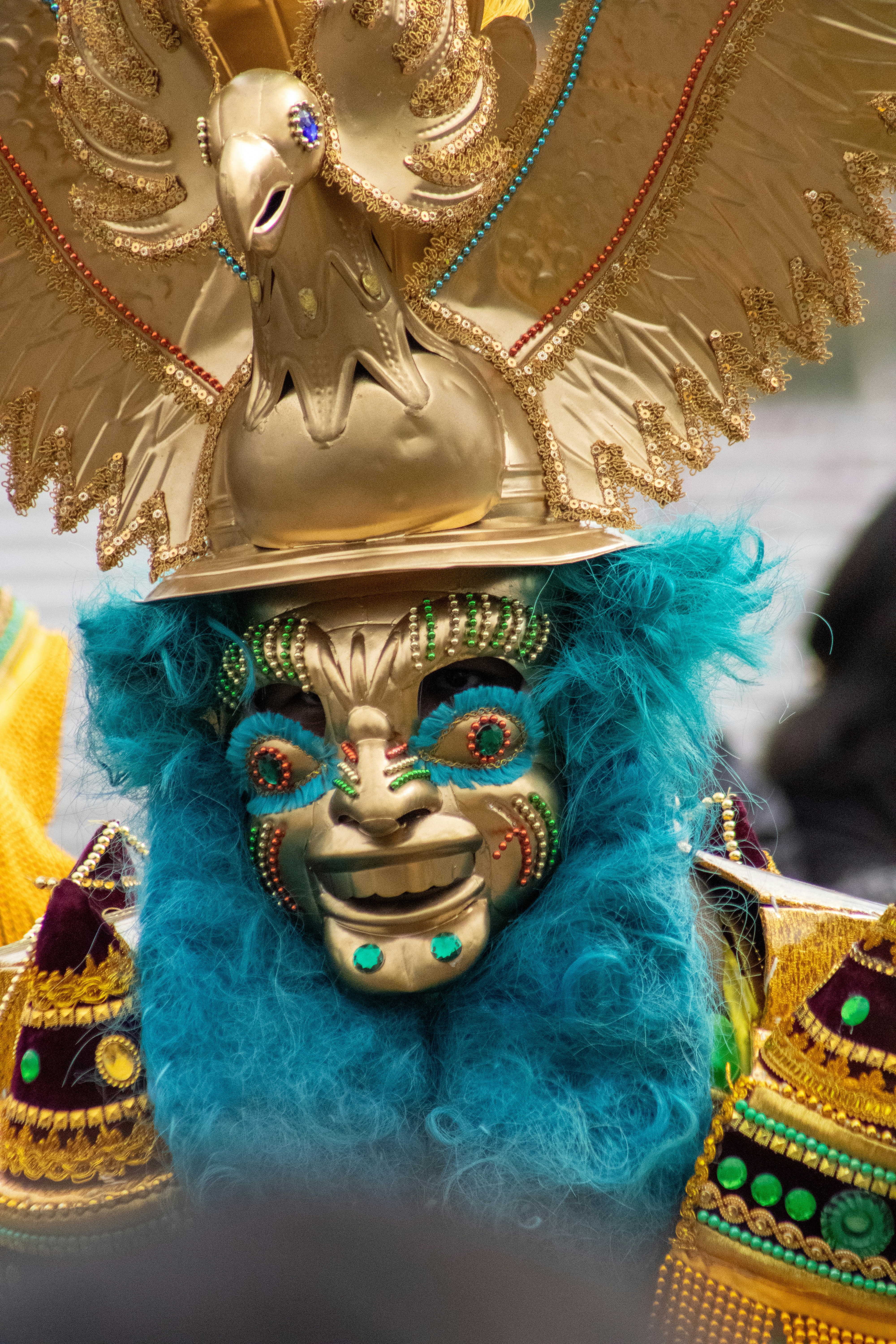 Blue Bosom of Color: Mardi Gras Mask in Metallic Headdress
