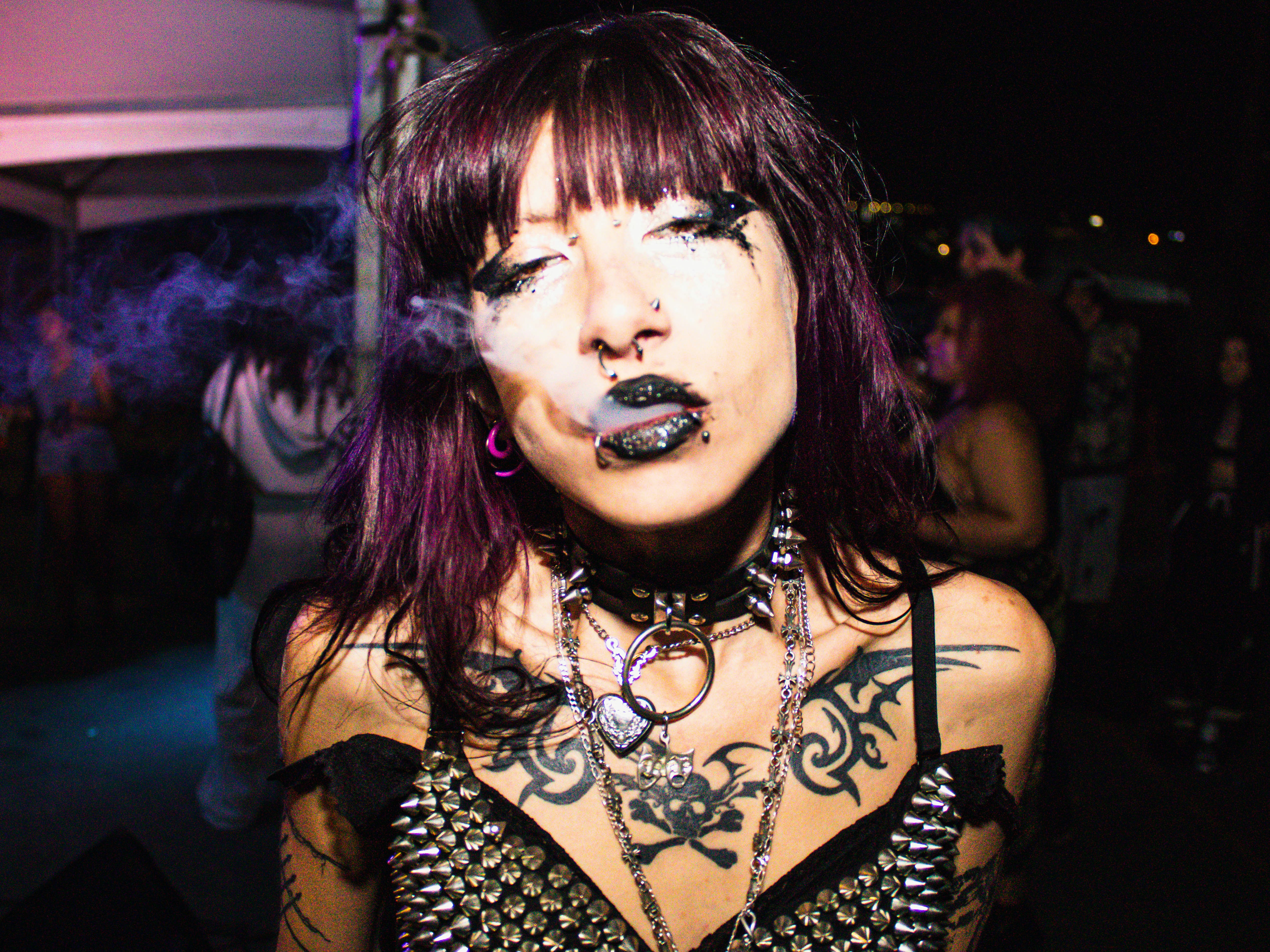 Gothic Glamour Under Neon Smoke