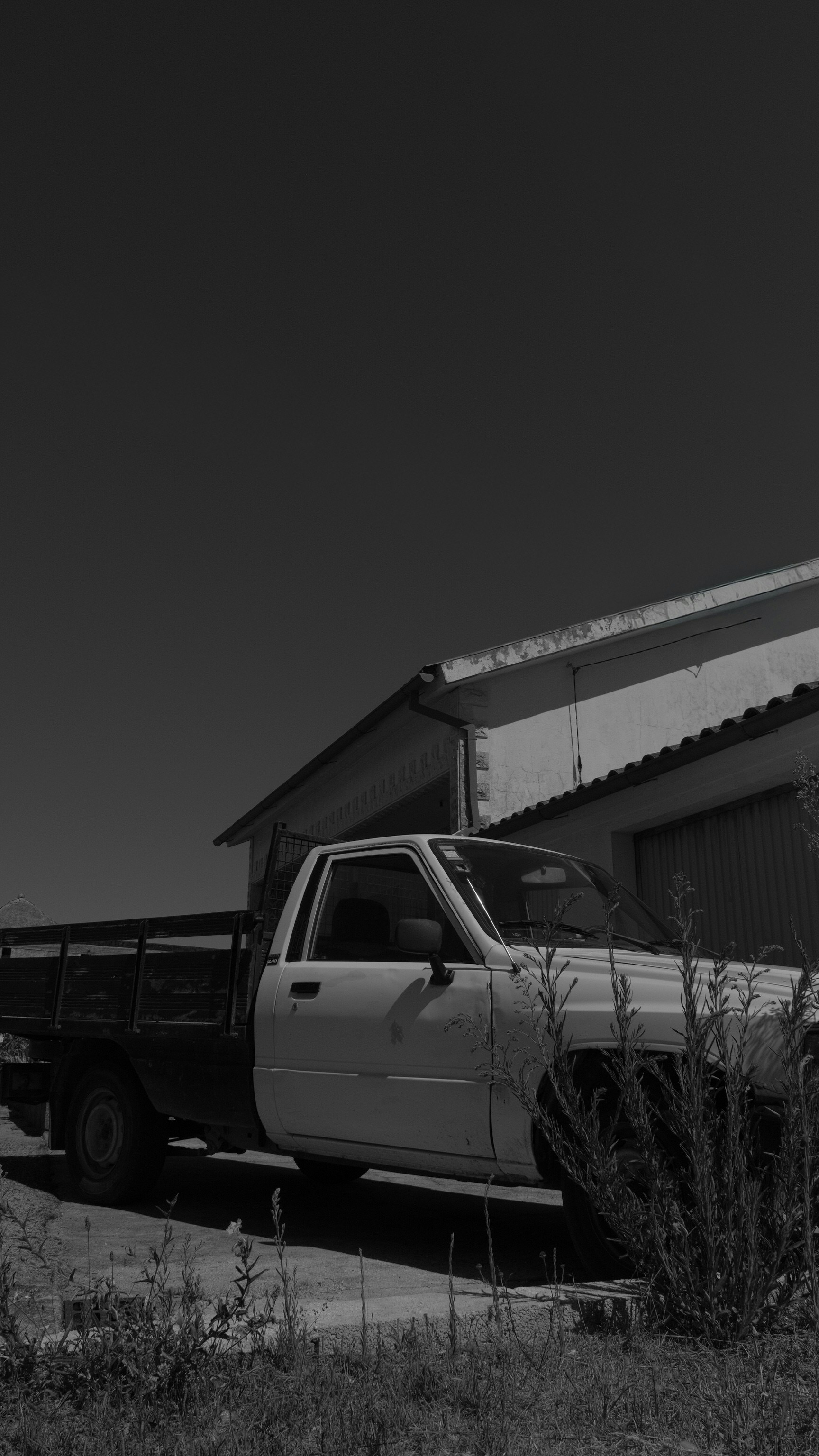 Shadowed Pickup in a Quiet Yard