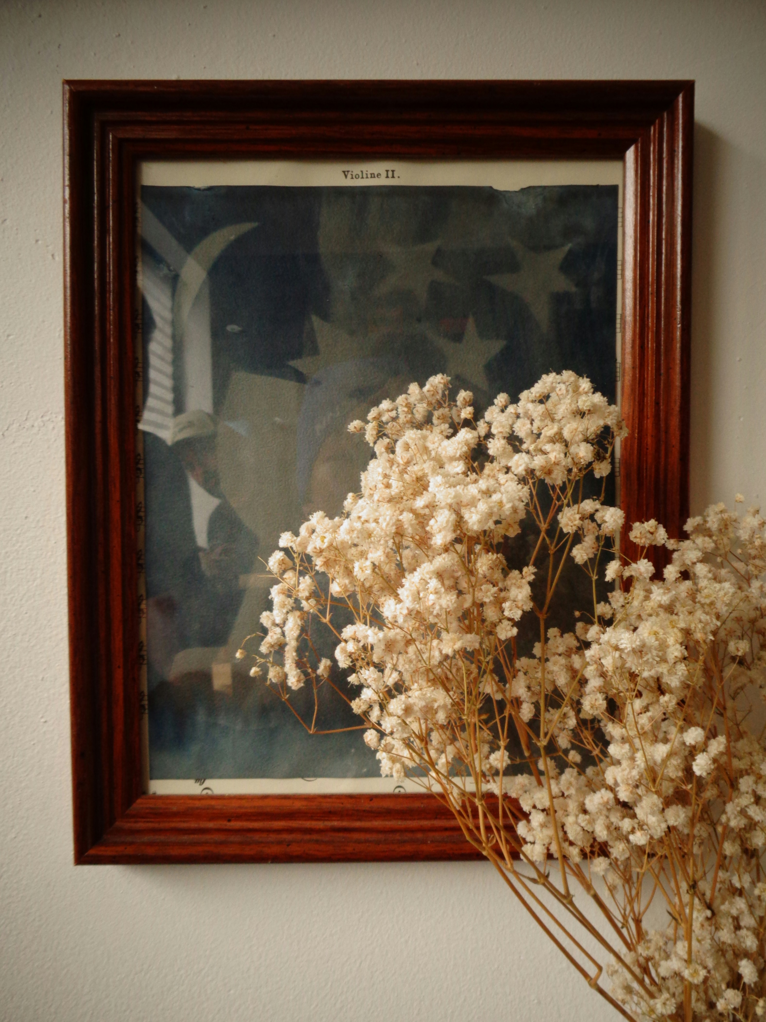 Dried Bouquet in Front of a Framed Vintage Print