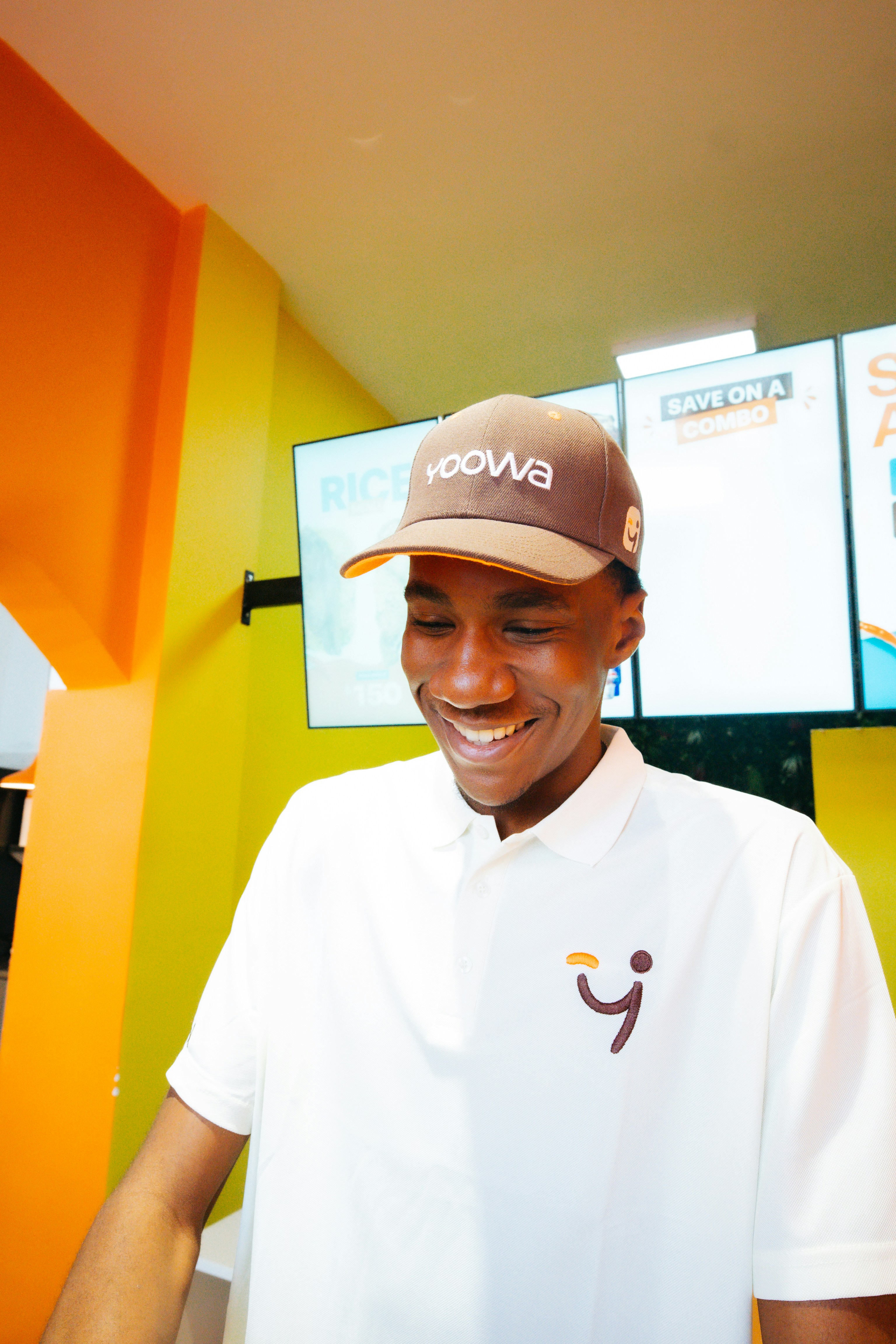 Smiles in a Vivid Fast-Food Hall: A Joyful Serve