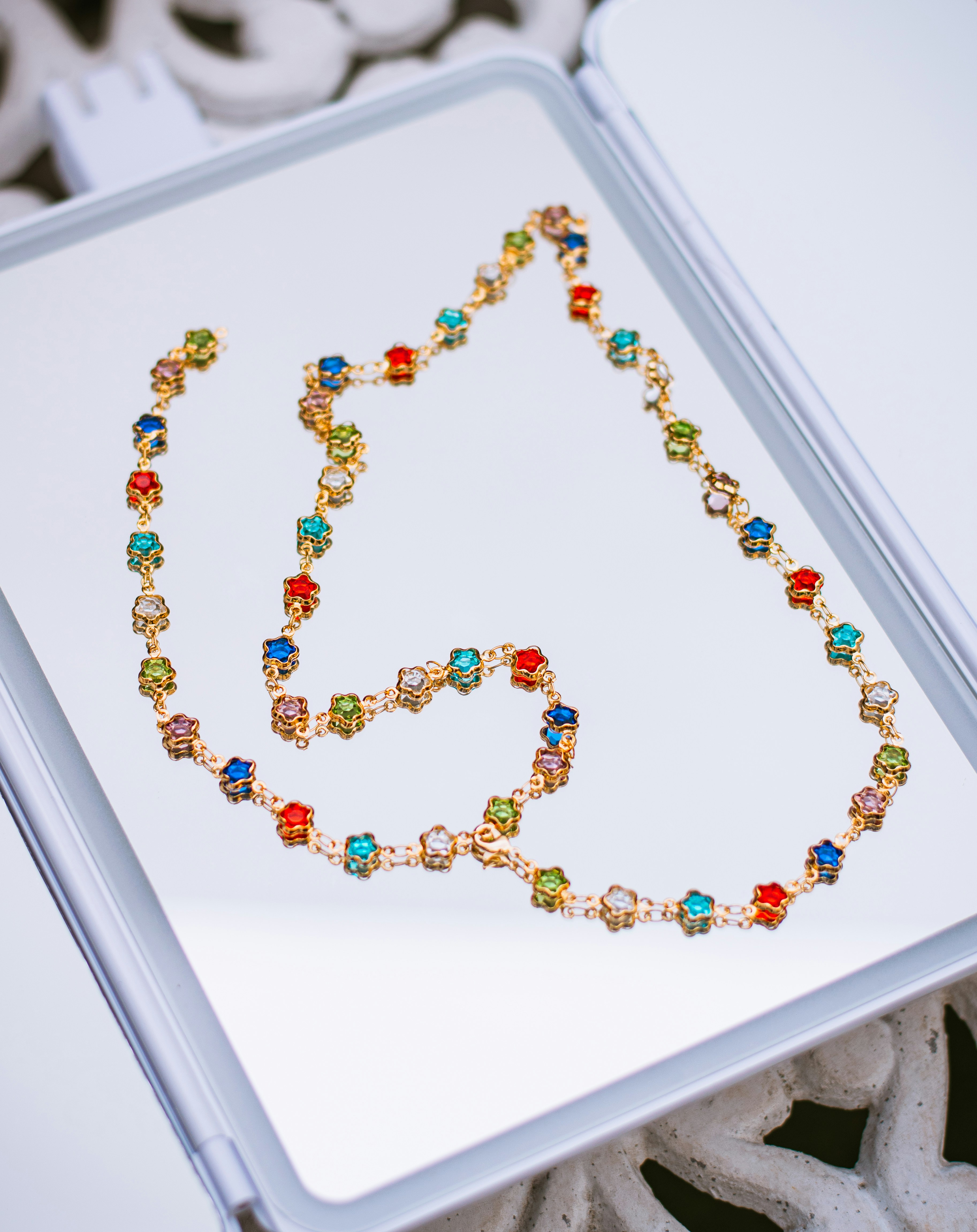 Gem-Tangle Necklace: A Rainbow of Stones in a White-Box Spotlight