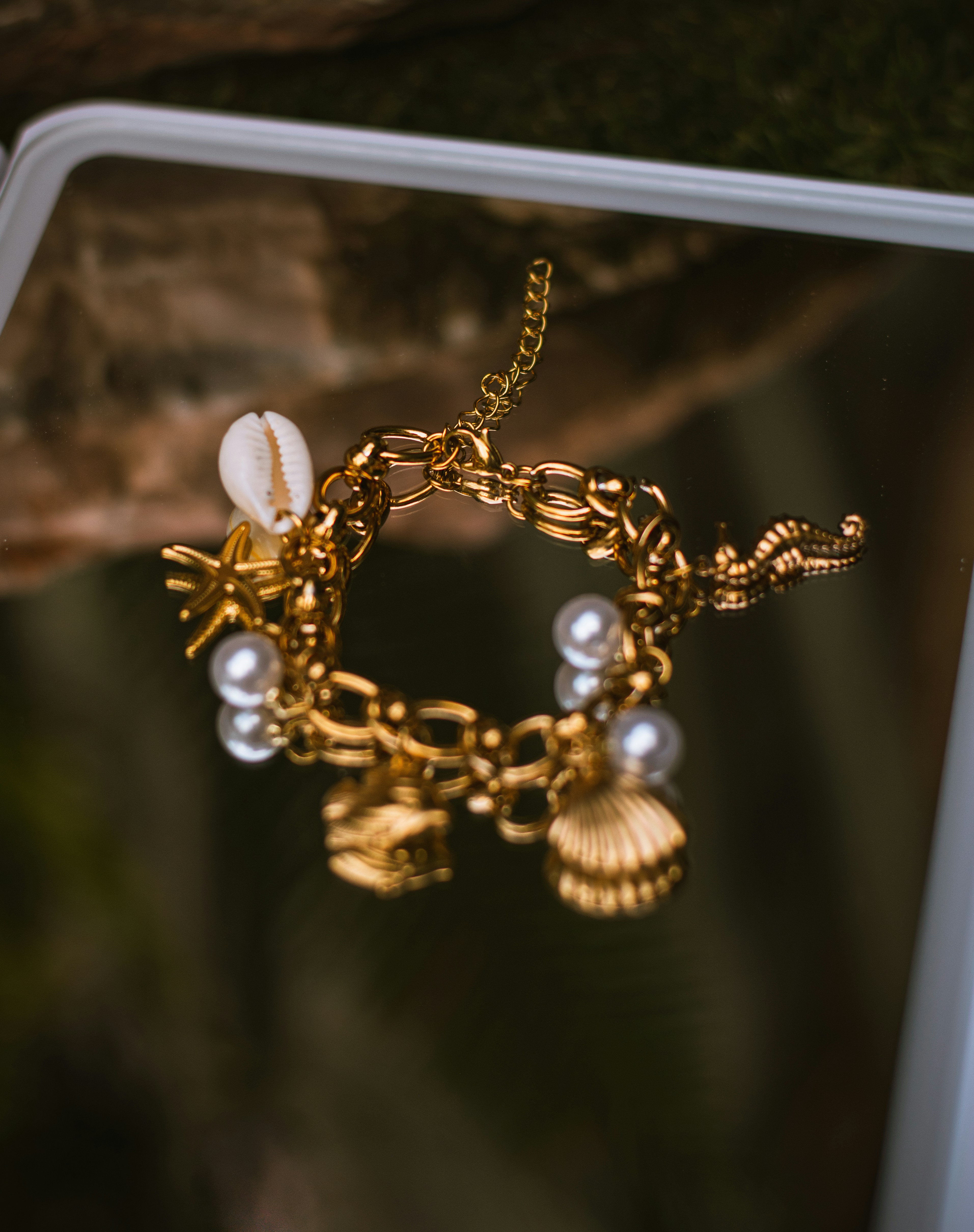 Gold Charm Bracelet Floating in a Mirror Moment