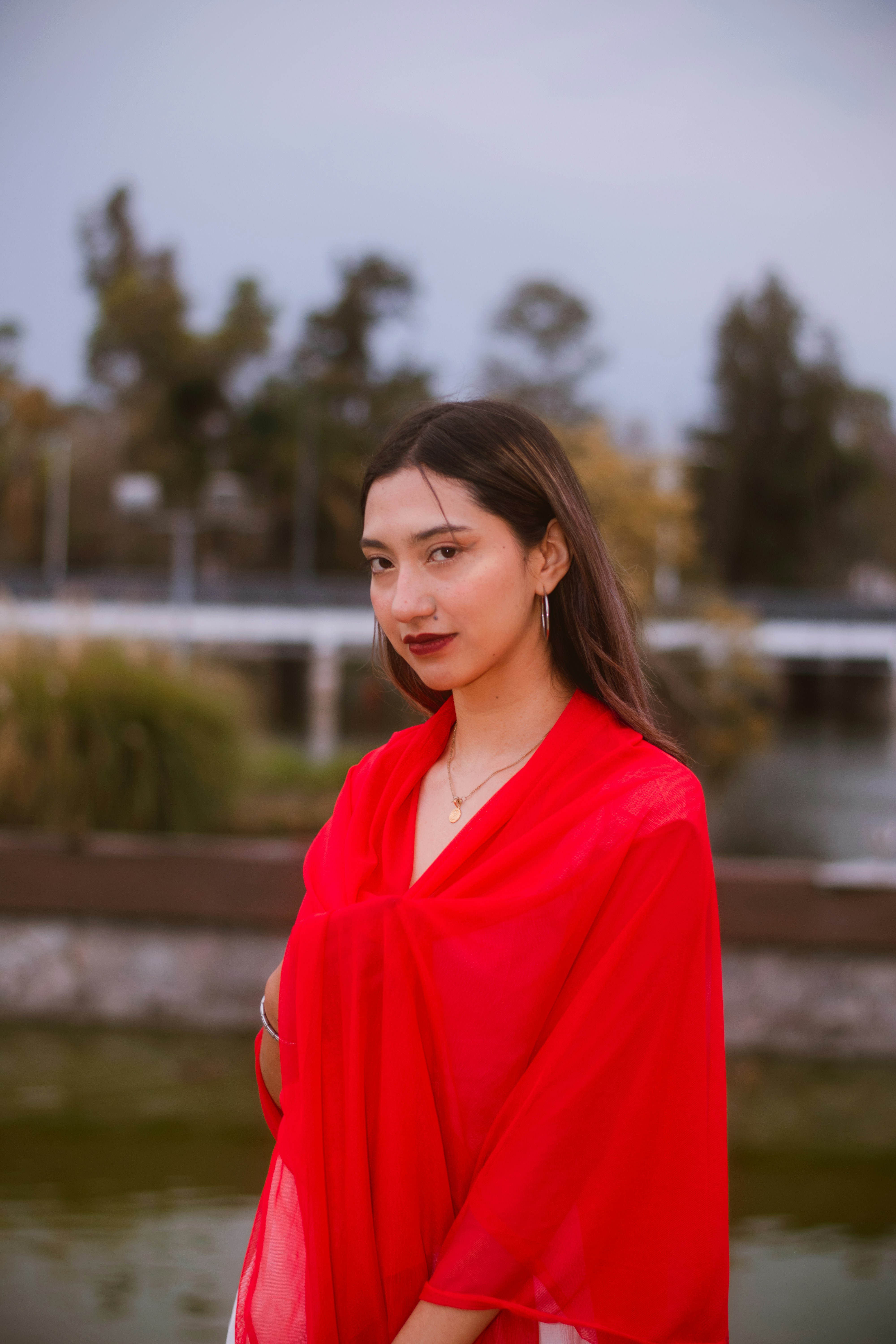 Crimson Velvet: Portrait in Soft Sunset Tones