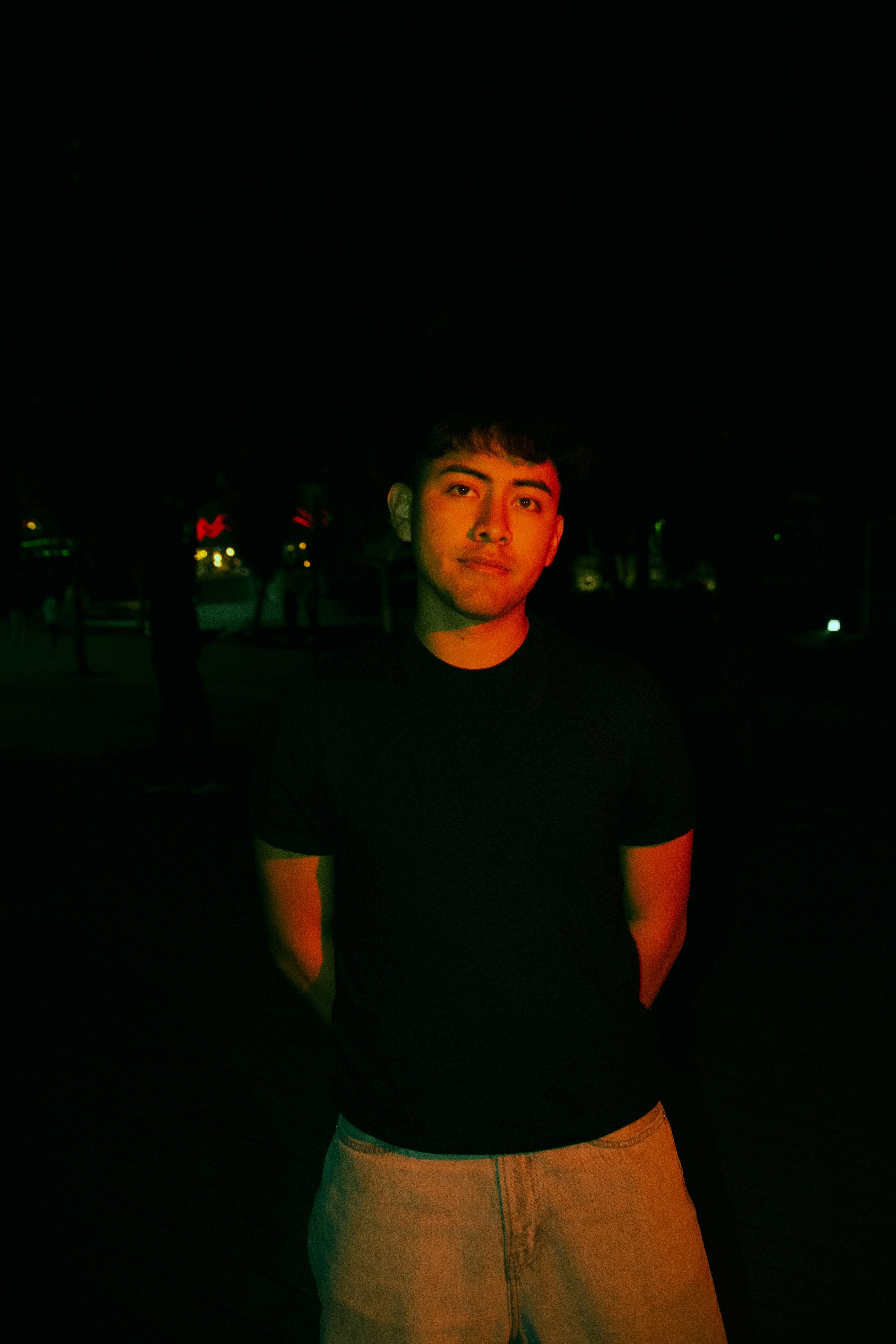 Night Portrait: Quiet Confidence Under Streetlight Hue