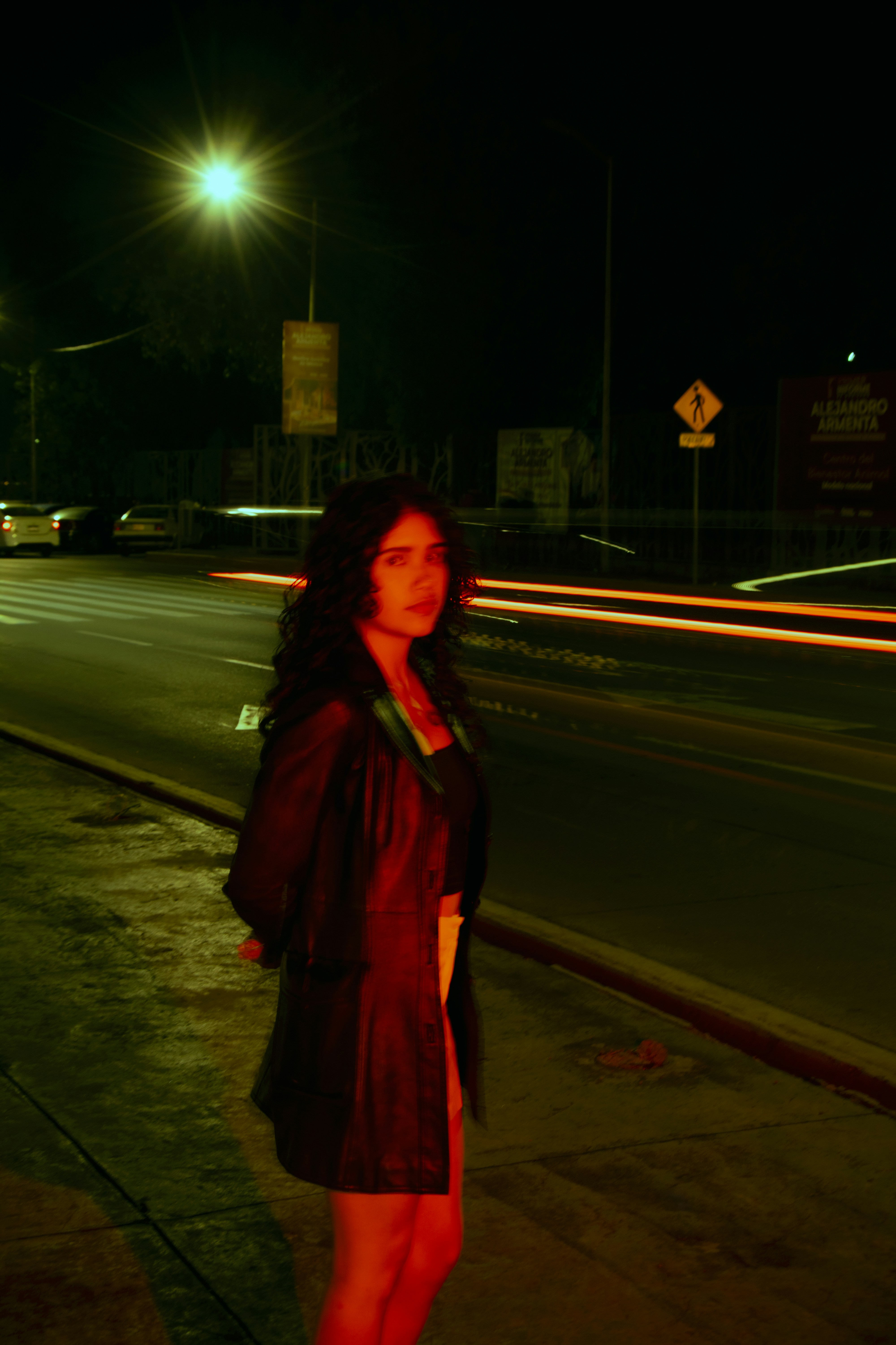 Neon Street Portrait in a Quiet Night