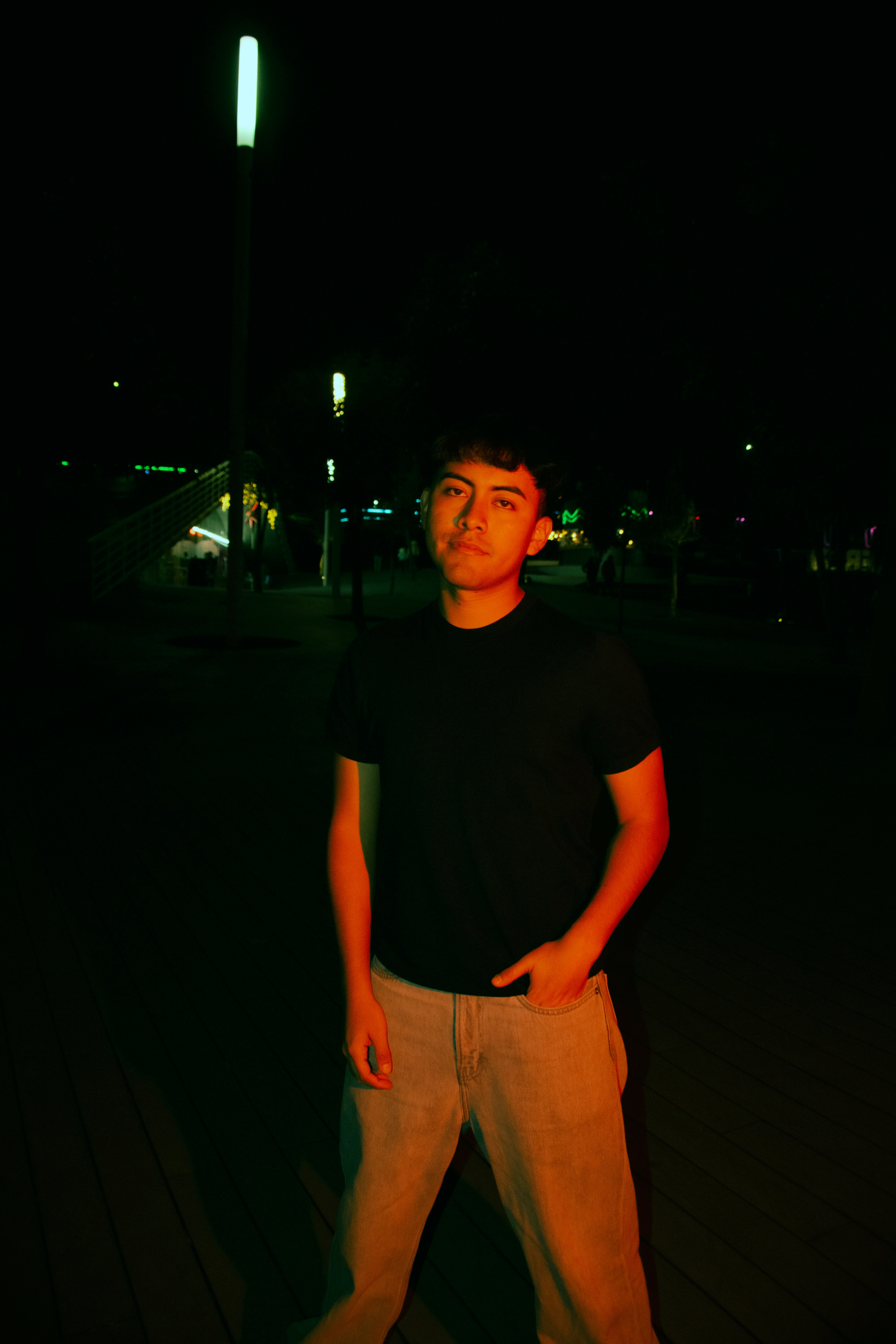 Night Portrait: A Quiet Confidence under Neon Starlight
