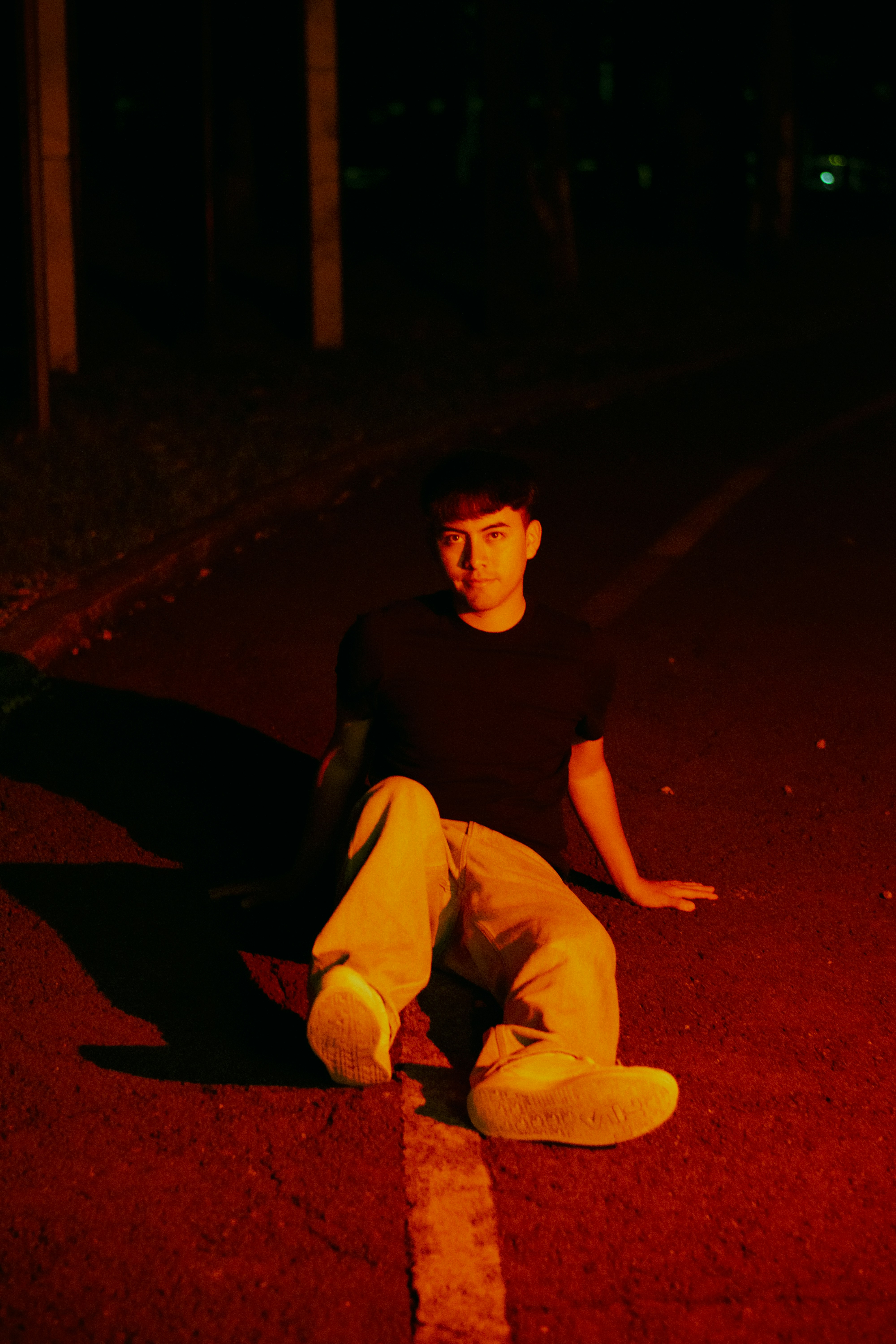 Shaded Neon: A Lone Street Night Portrait