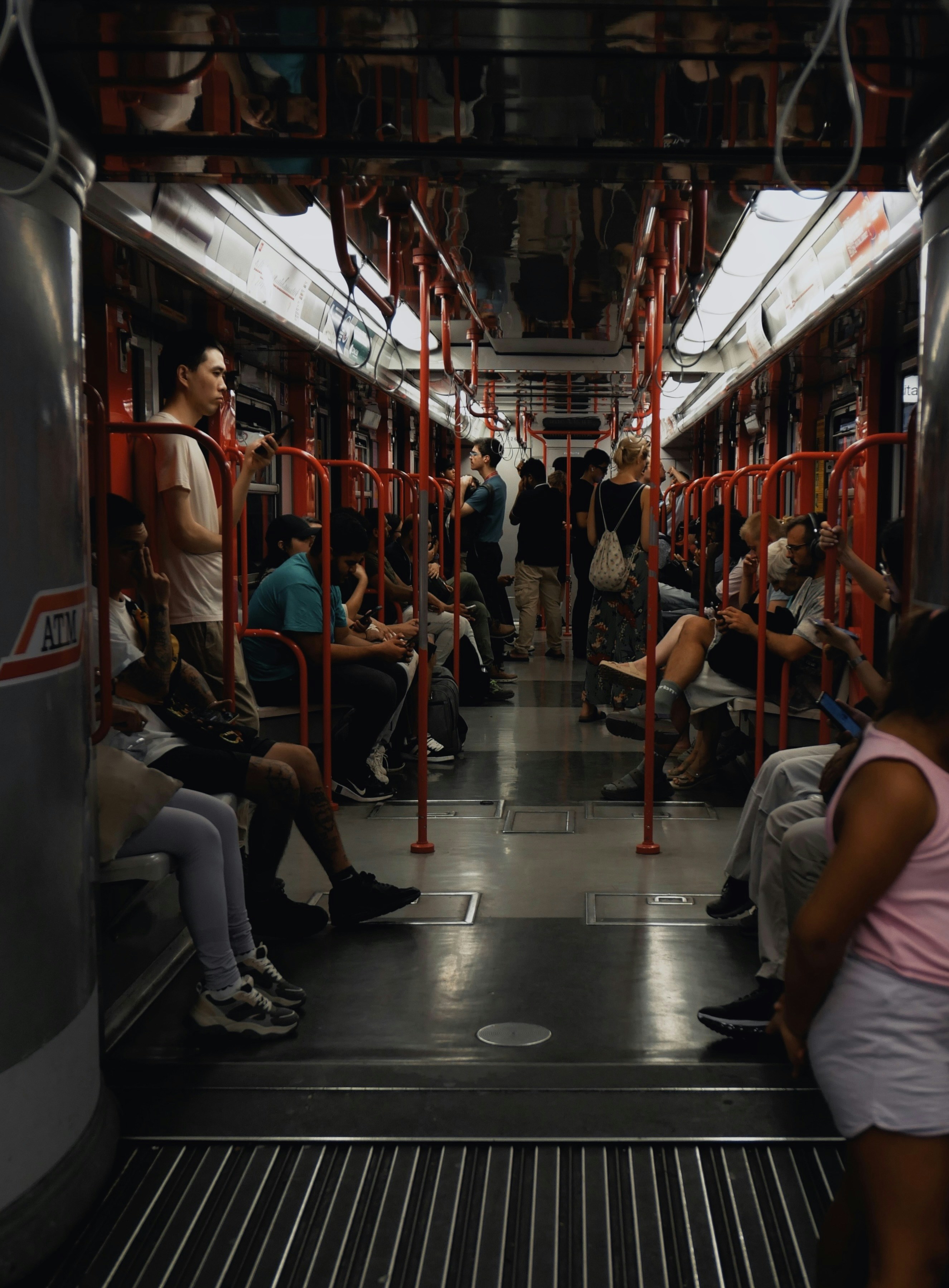 Midnight Ride: Commuters Quietly Converge in a Neon-Glowed Car