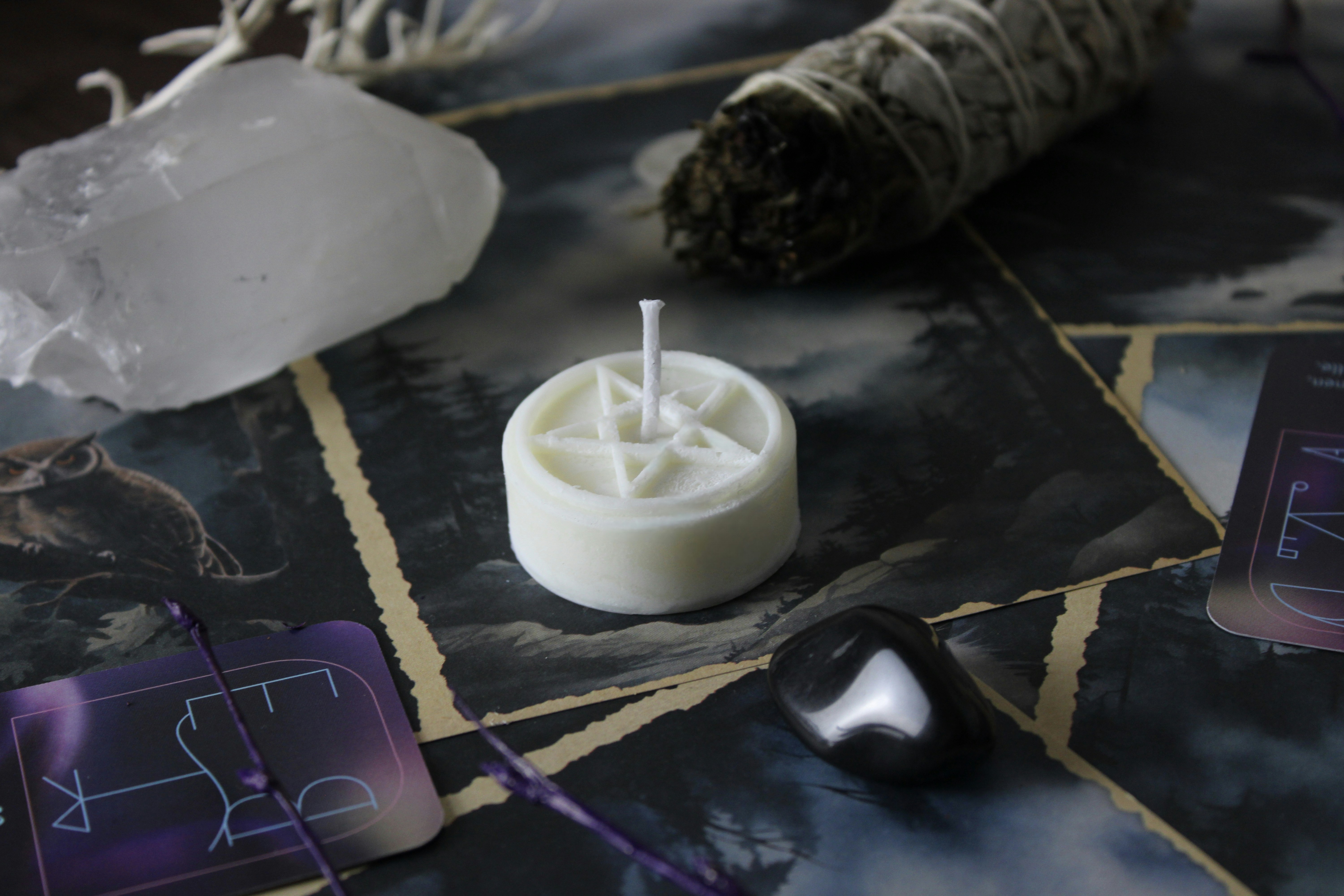 Candlelit Board Game Ritual: Focus Amid Crystals and Charms