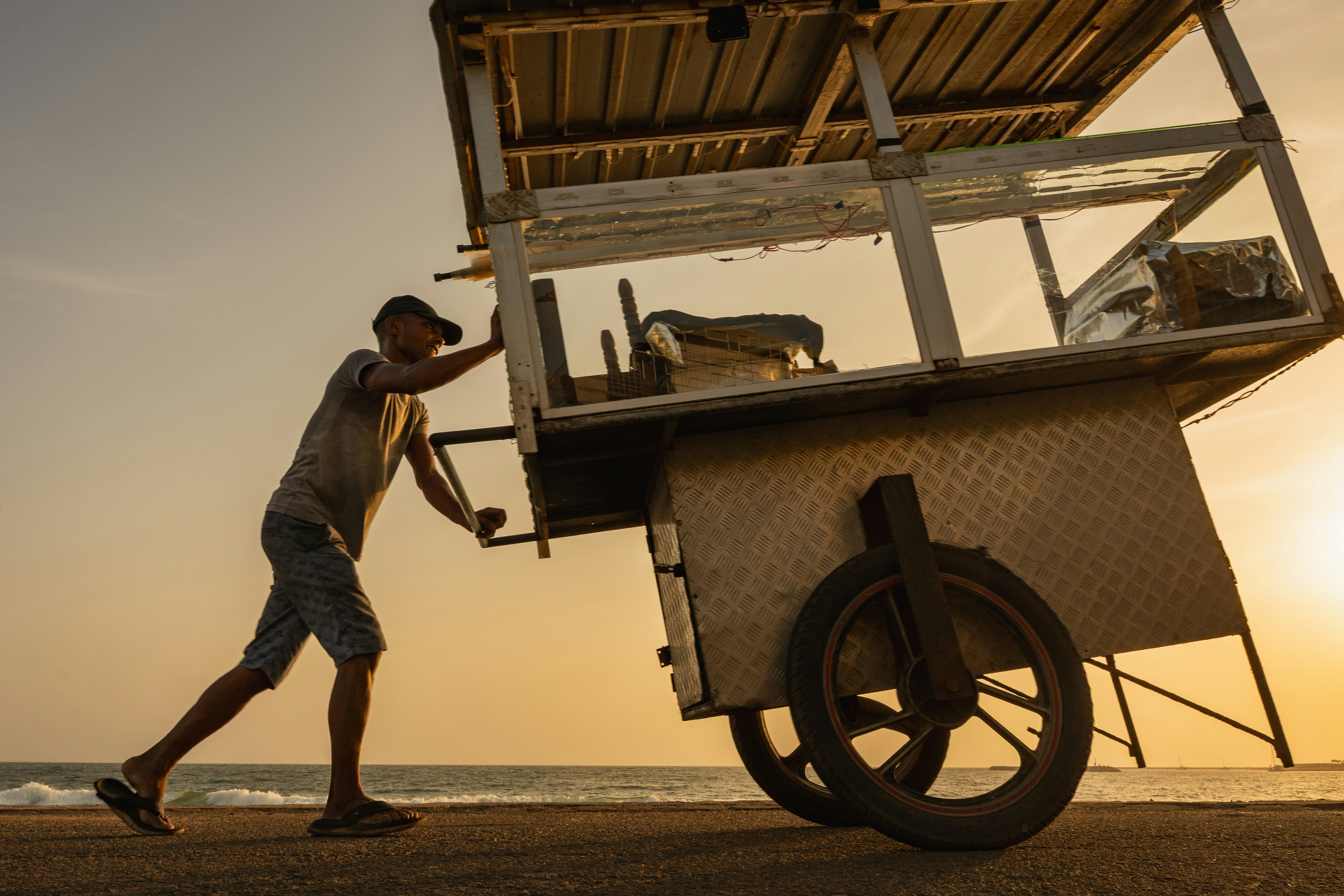 Sunlit Push: The Cart at the Edge of Dusk
