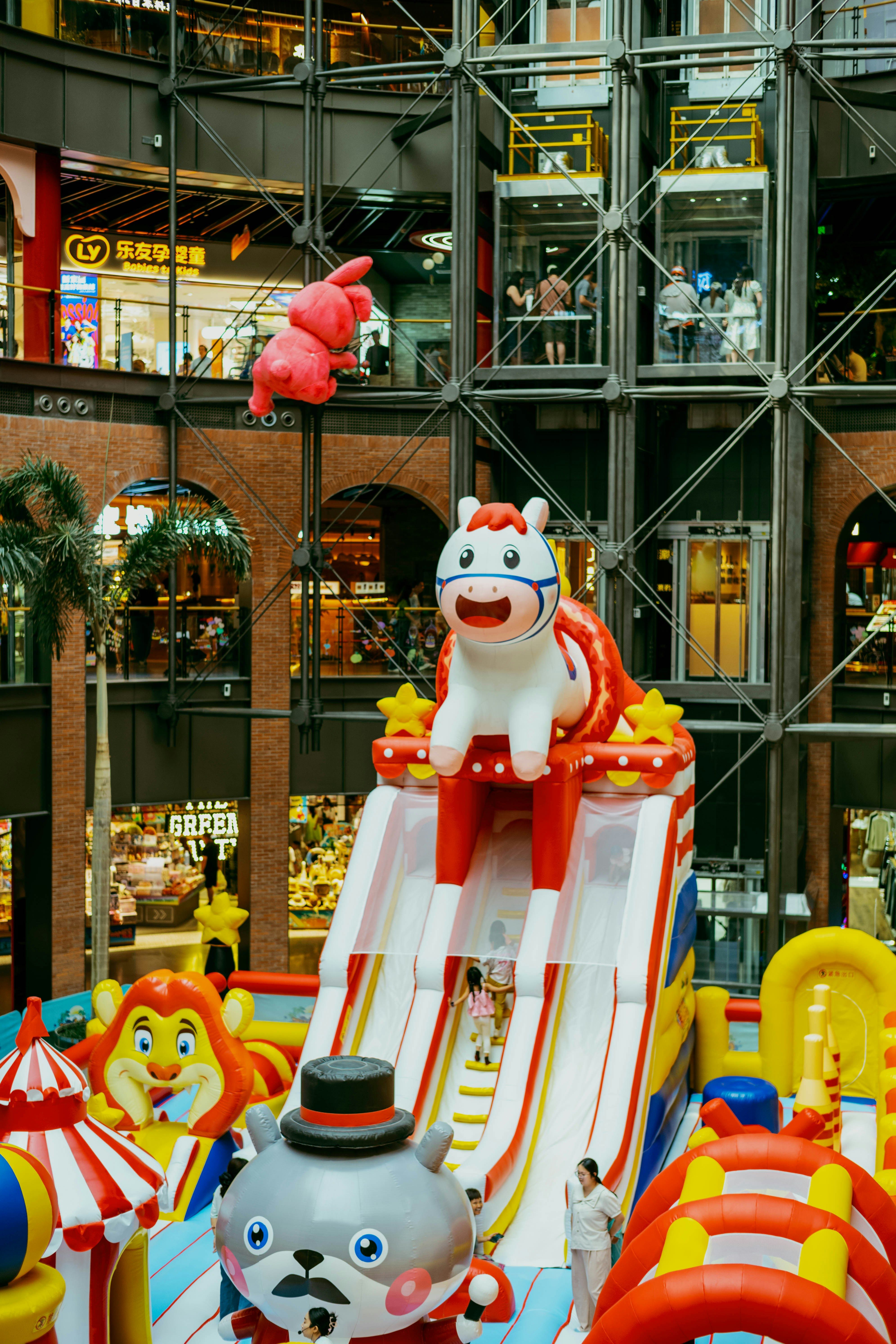Playful Giant Slackens the Scene: A Ferocious Smile on a Carousel of Joy
