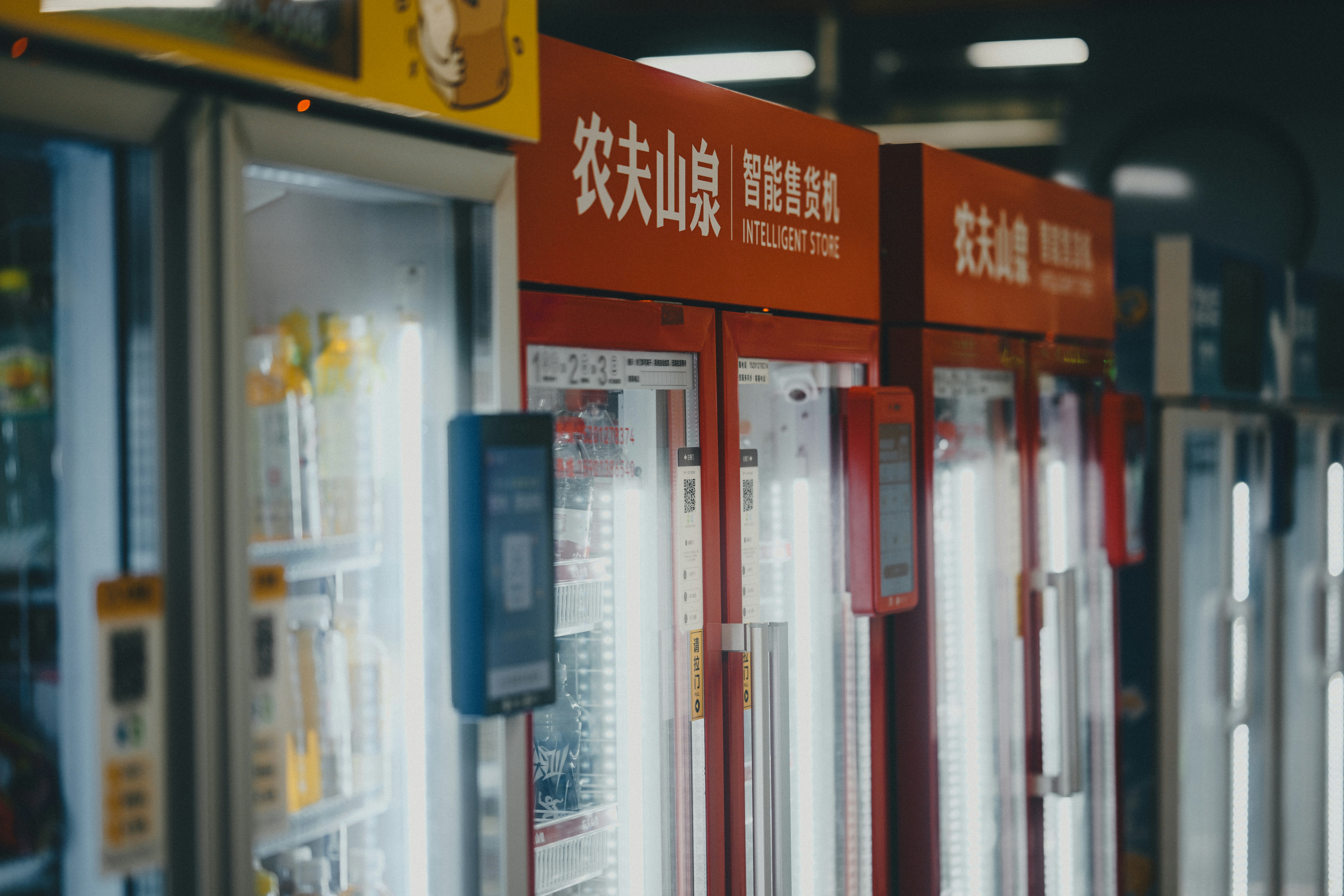 Vivid Vending Aisle: Neon Guides and Reassuring Rows