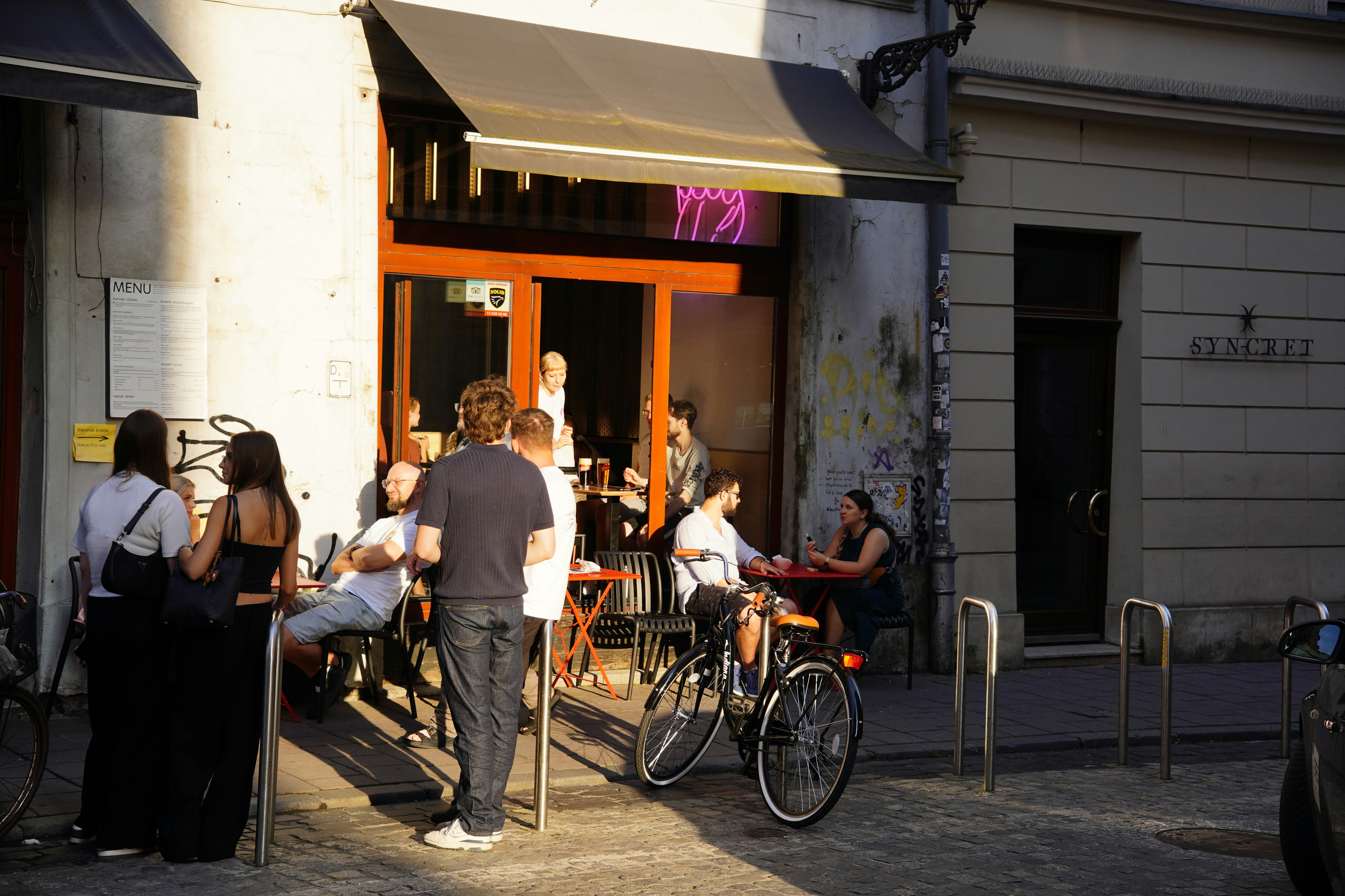 Café Afterglow on a Sunlit European Calle