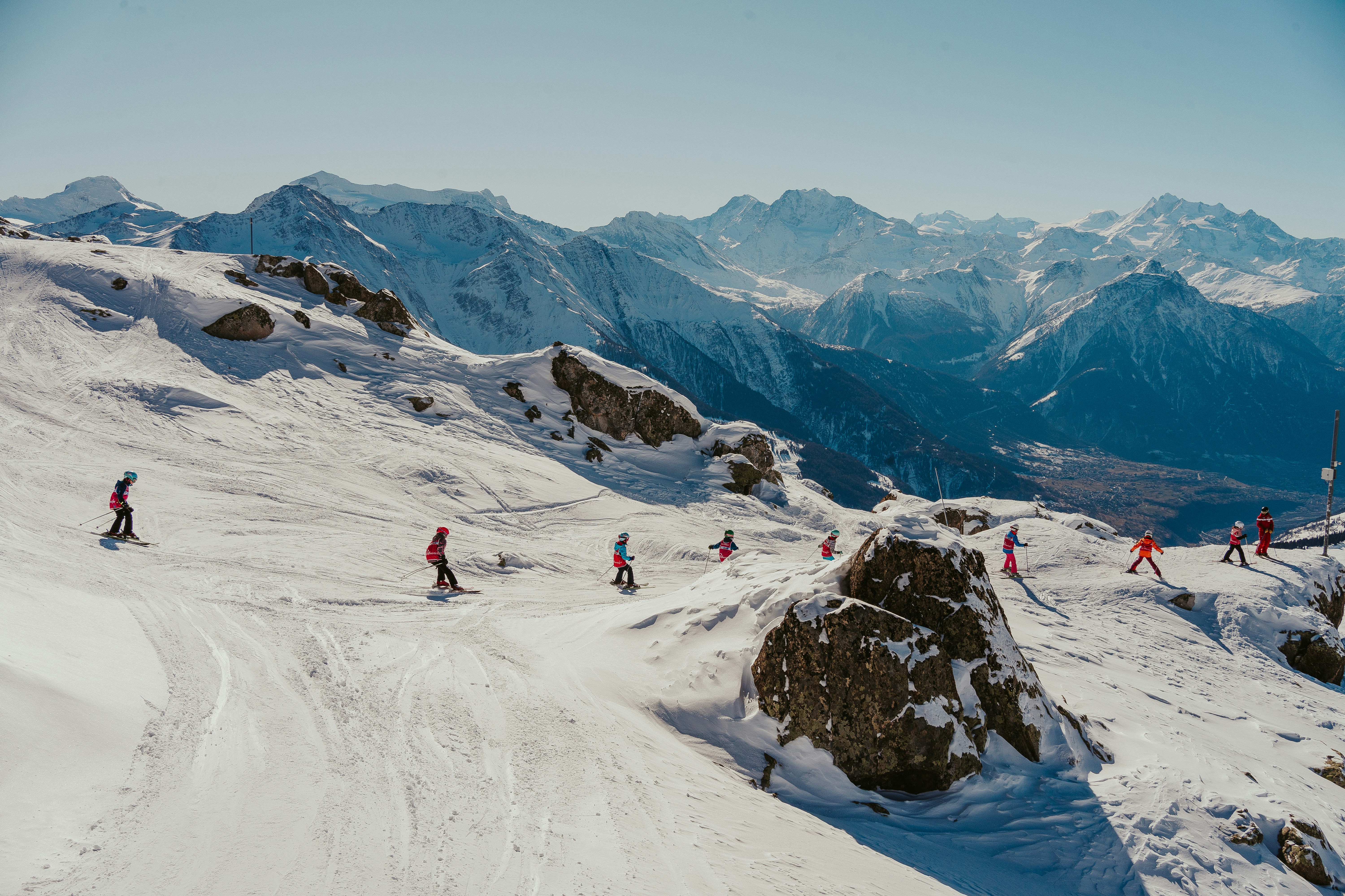 Skier Line Across a Snowbound Ridge