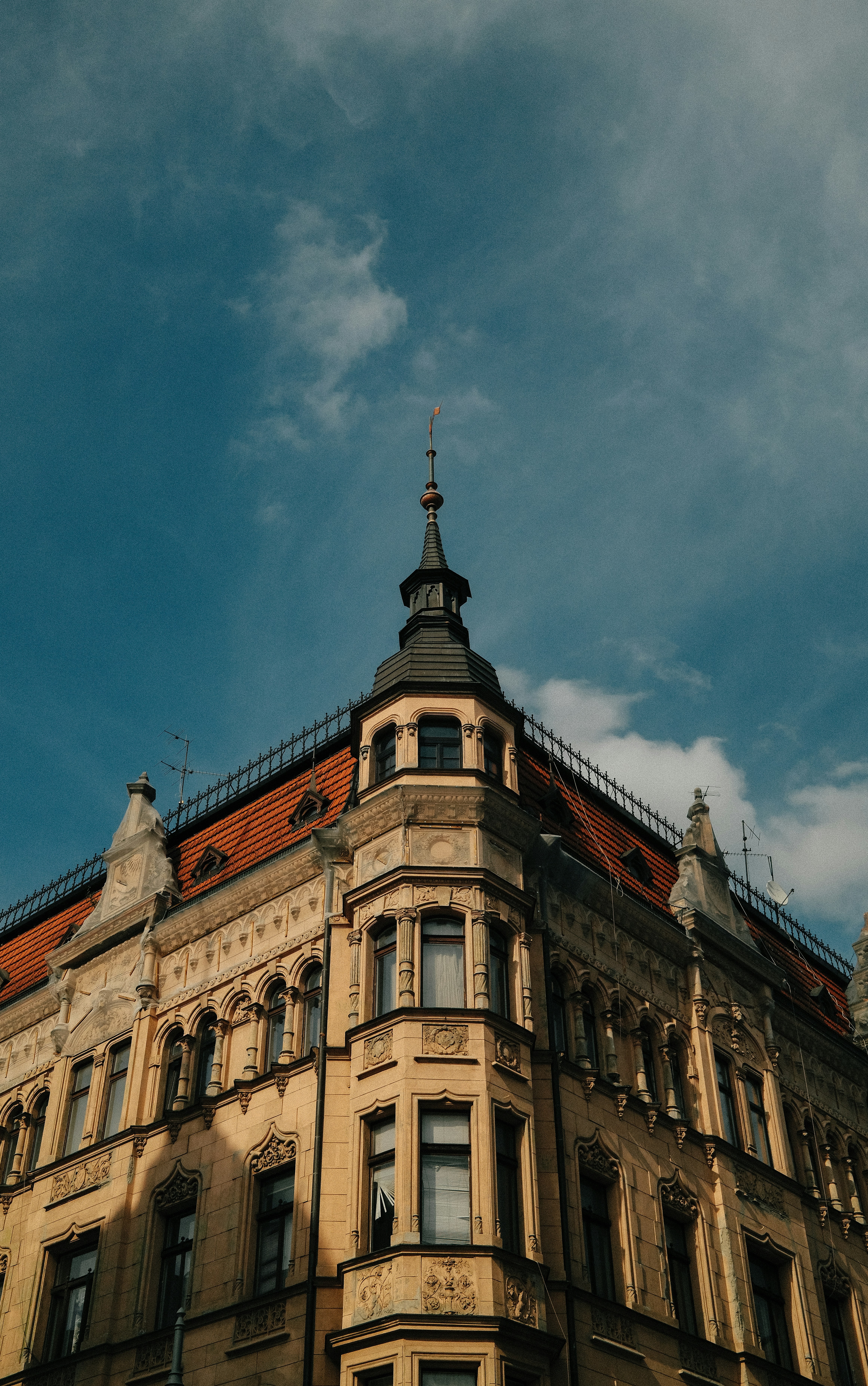 Corner Turret Rising Above Ornate Facade