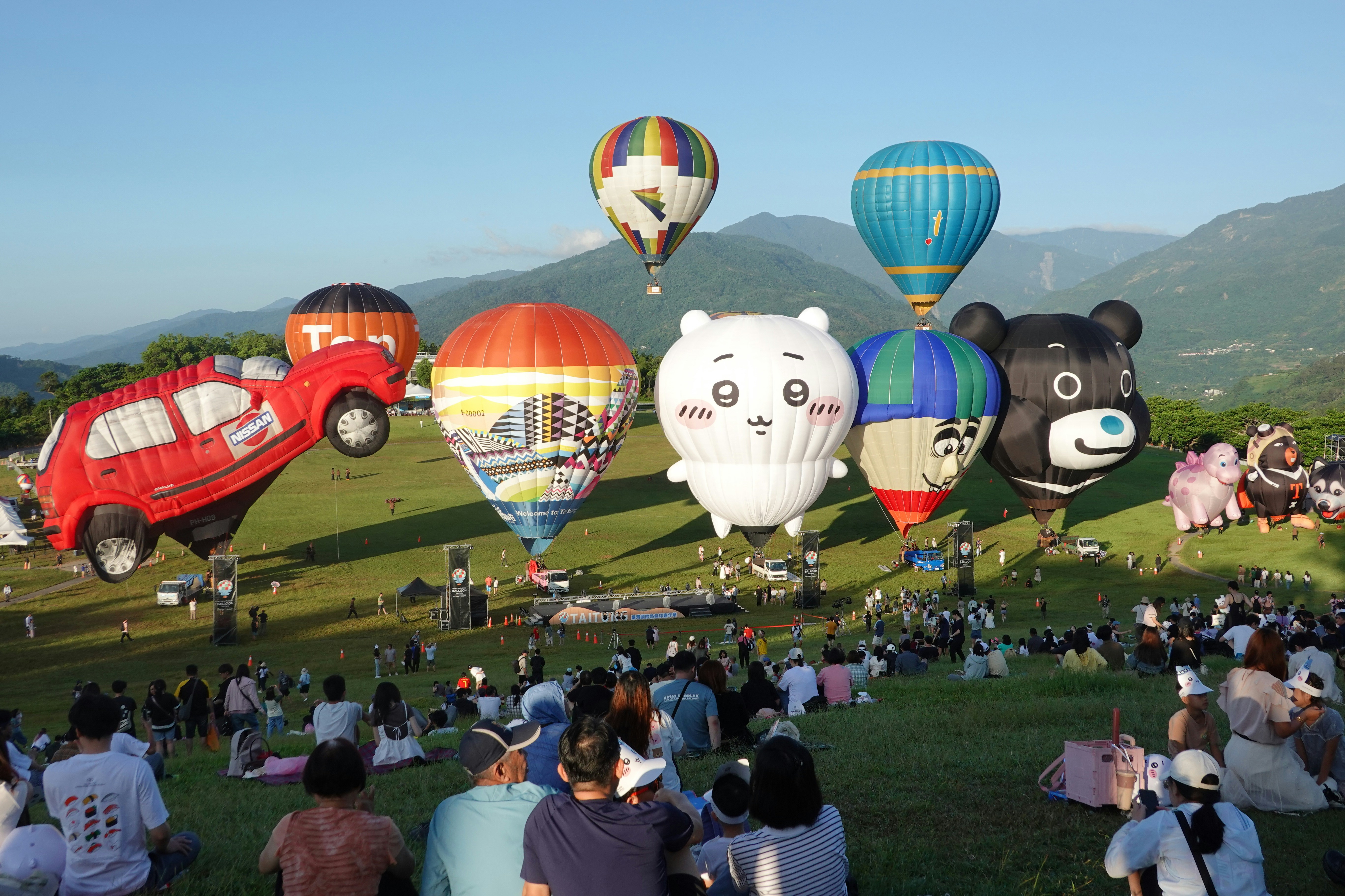 Mass Balloon Fiesta: A Row of Whimsical Hot-Air Giants