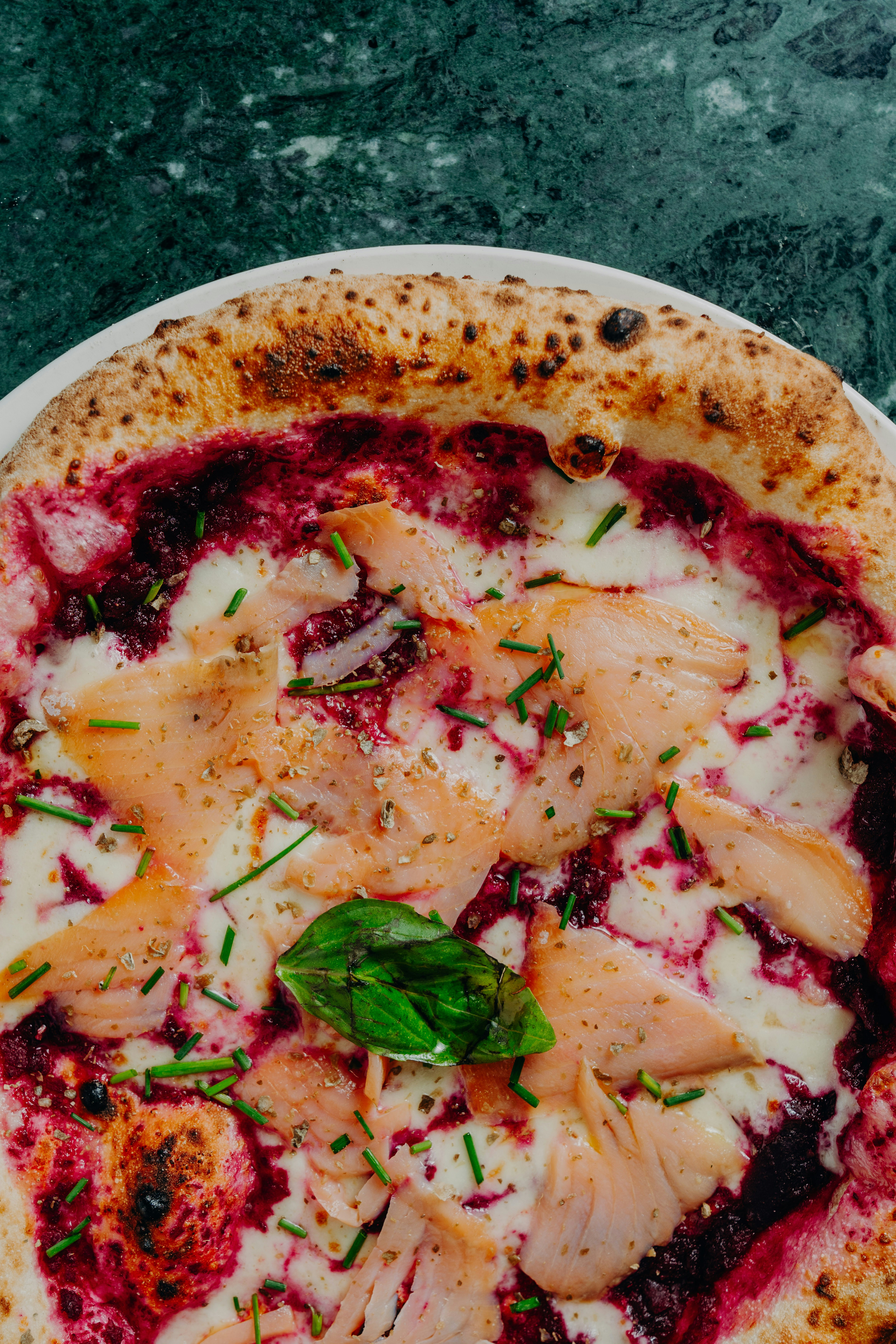 Salmon-Topped Margherita: Fire-Kissed Slice with Fresh Dill and Basil