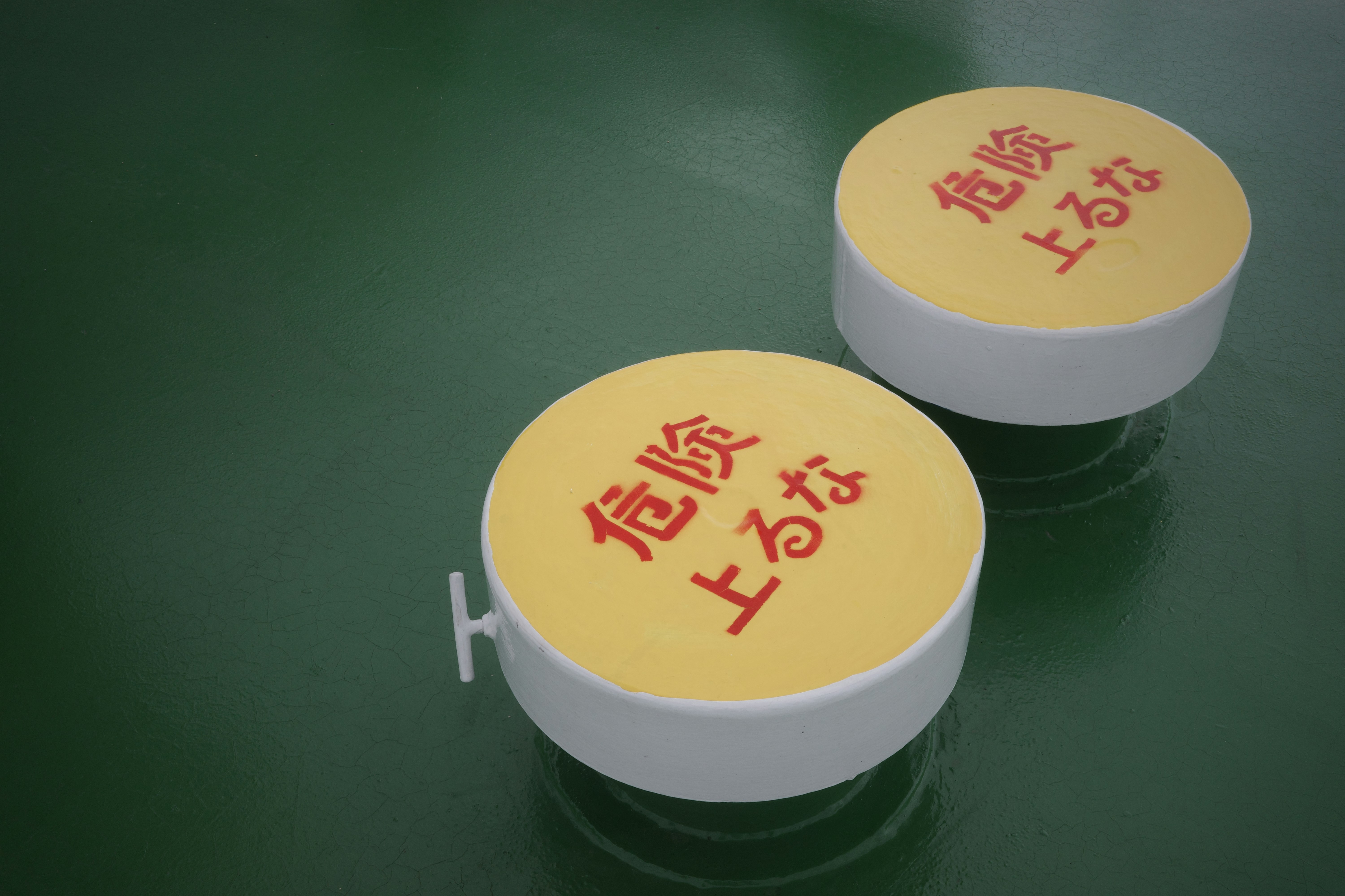 Two Caps on a Green Surface: Quiet Warning Labels