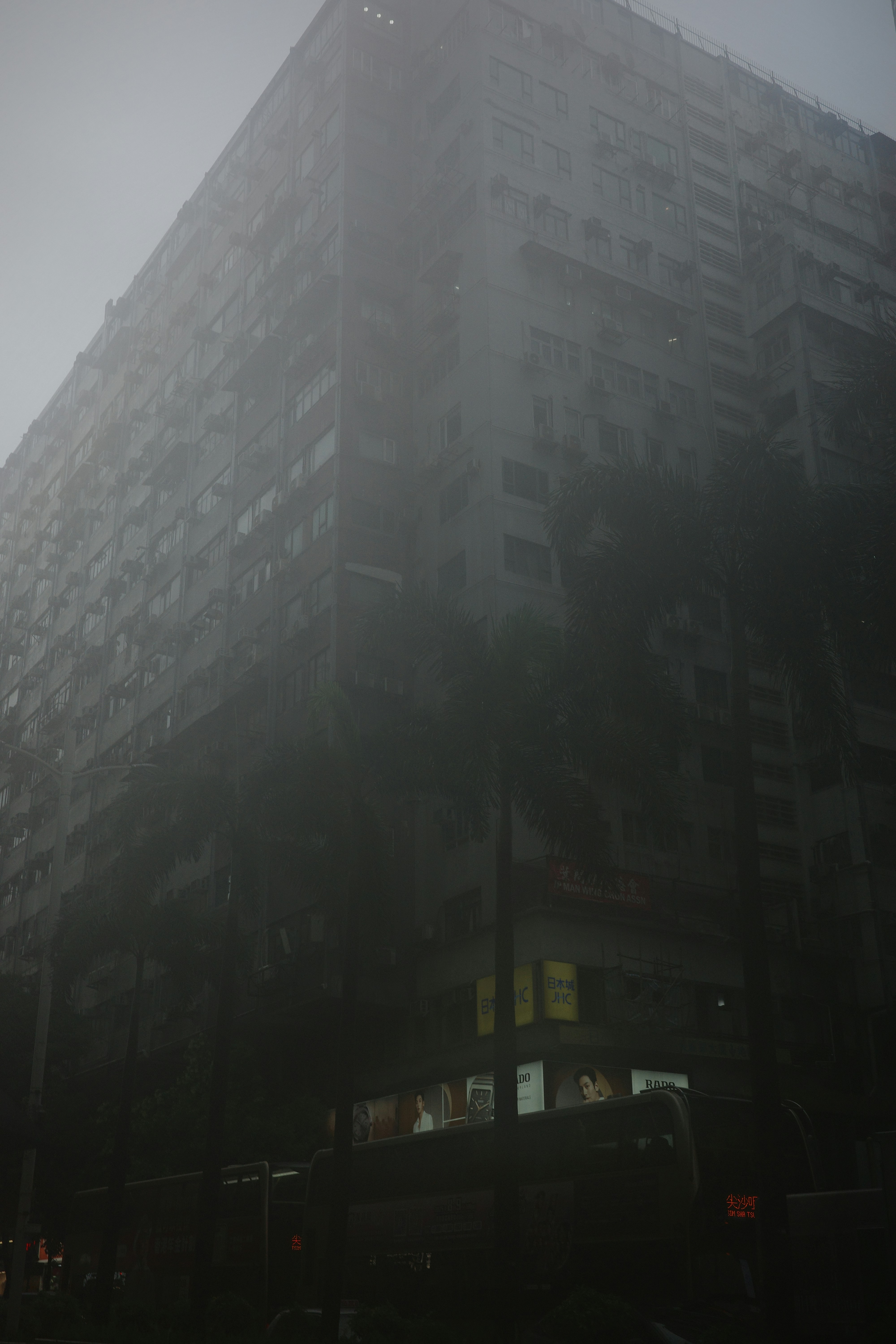 Fog-veil Skyscraper: A Distant, Dim City Facade