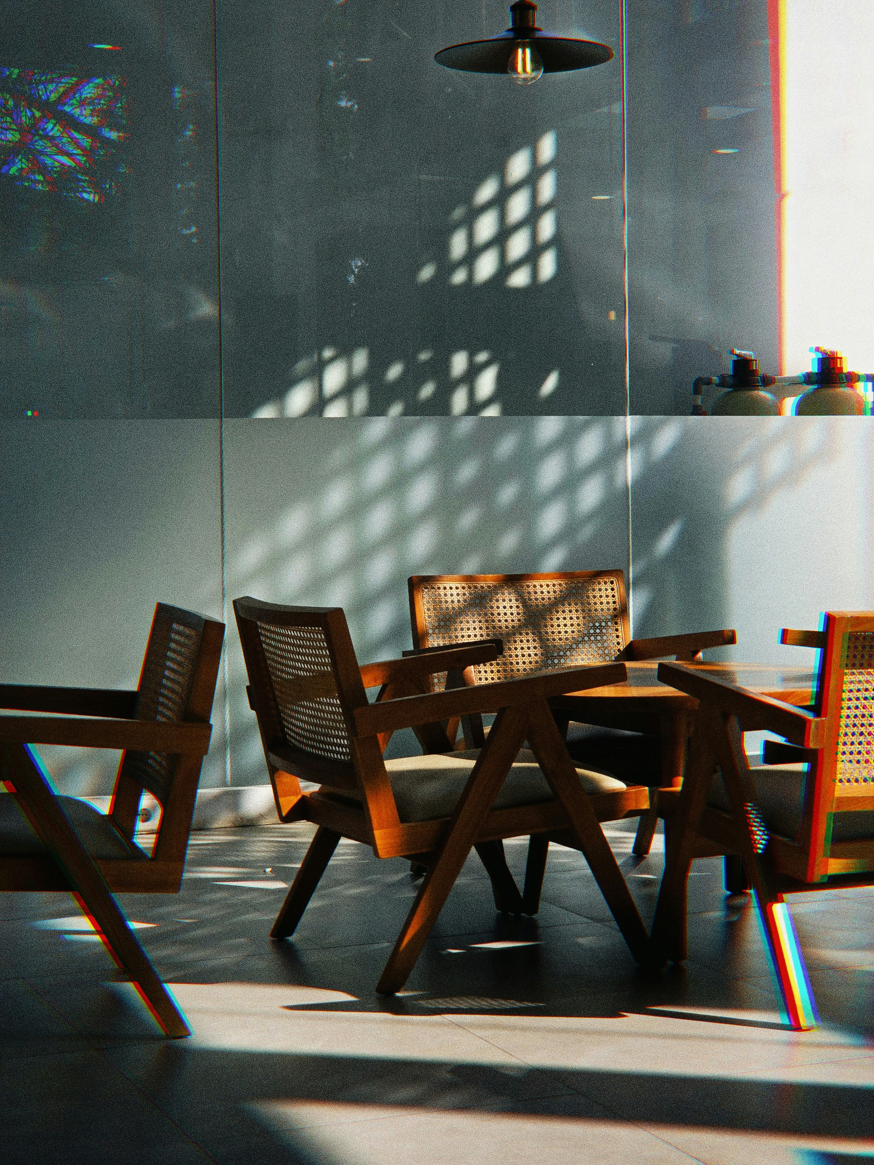 Midcentury Shadows: Sunlit Chairs in Quiet Geometry