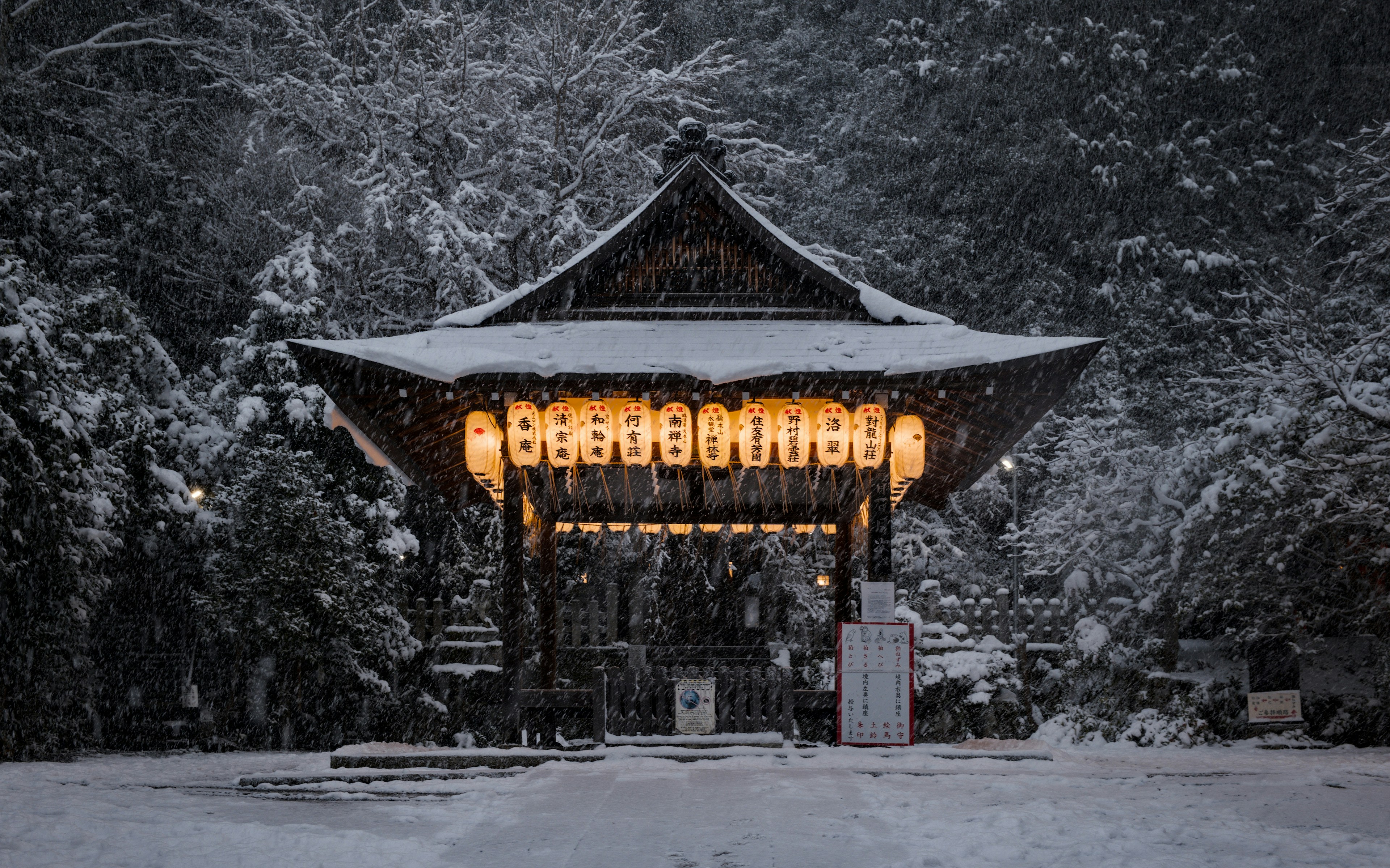 Luminous Lantern Gate in Snowbound Silence