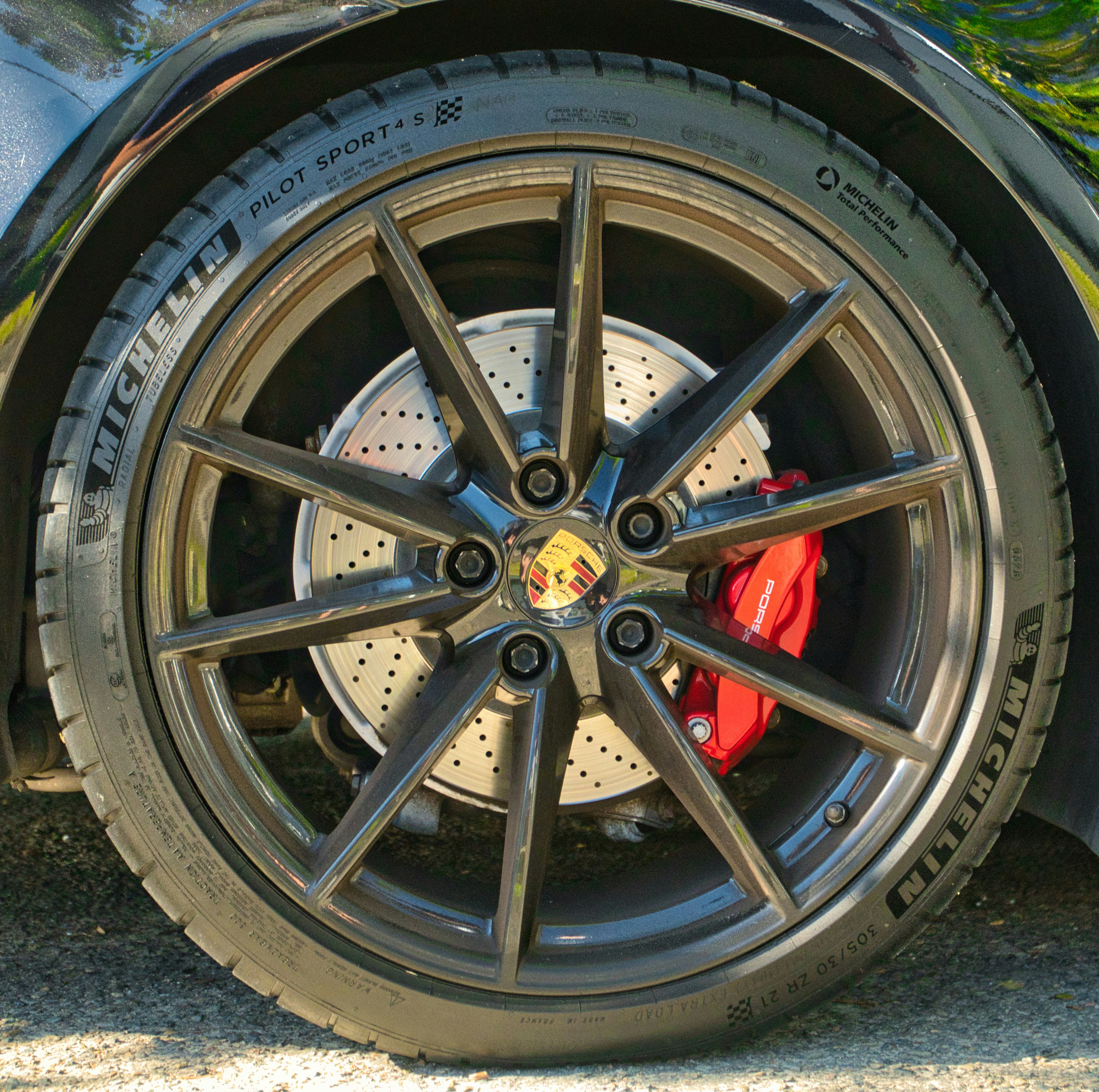 Porsche Precision: A Close-Up on the Brake and Wheel Assembly