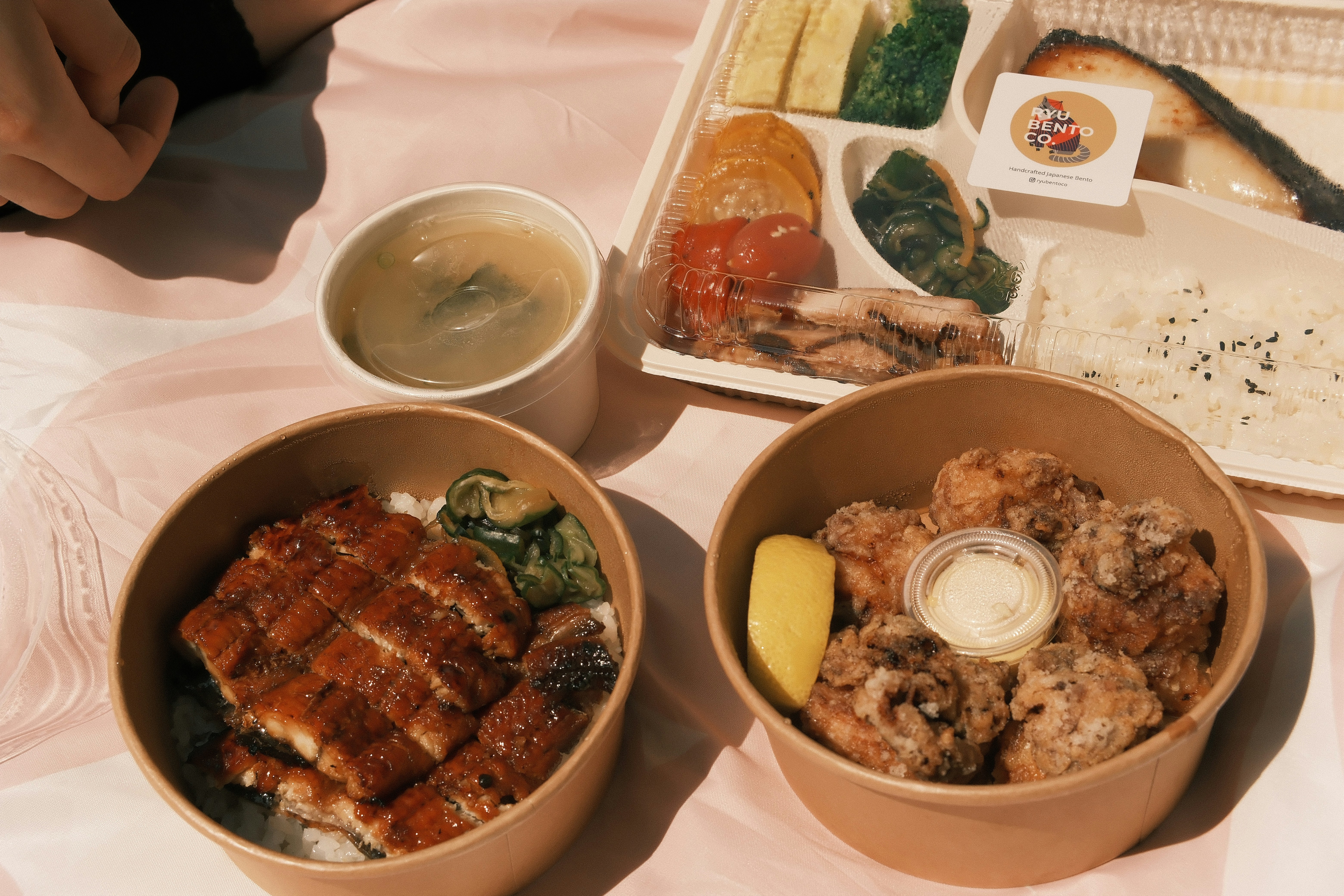 Two Bowls, One Shared Feast: Grilled Unagi and Crispy Fried Chicken in a Casual Bento Glow
